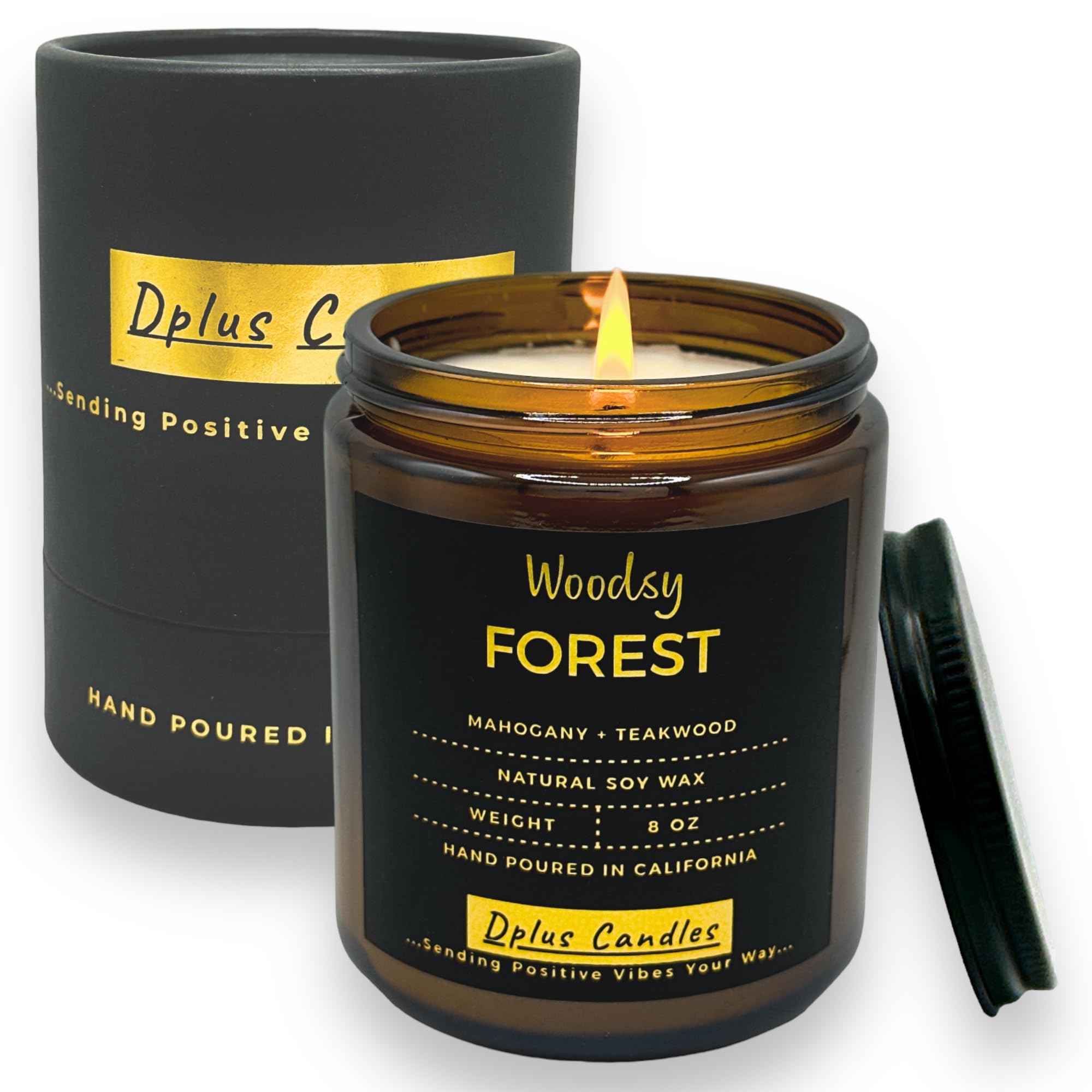 Scented Candles Gift for Men - Mahogany Teakwood Candles | Aromatherapy | Mahogany Teakwood candles for home scented | Birthday/Anniversary Gifts for Him | 8 oz jar | Dplus Candles | Made In the USA