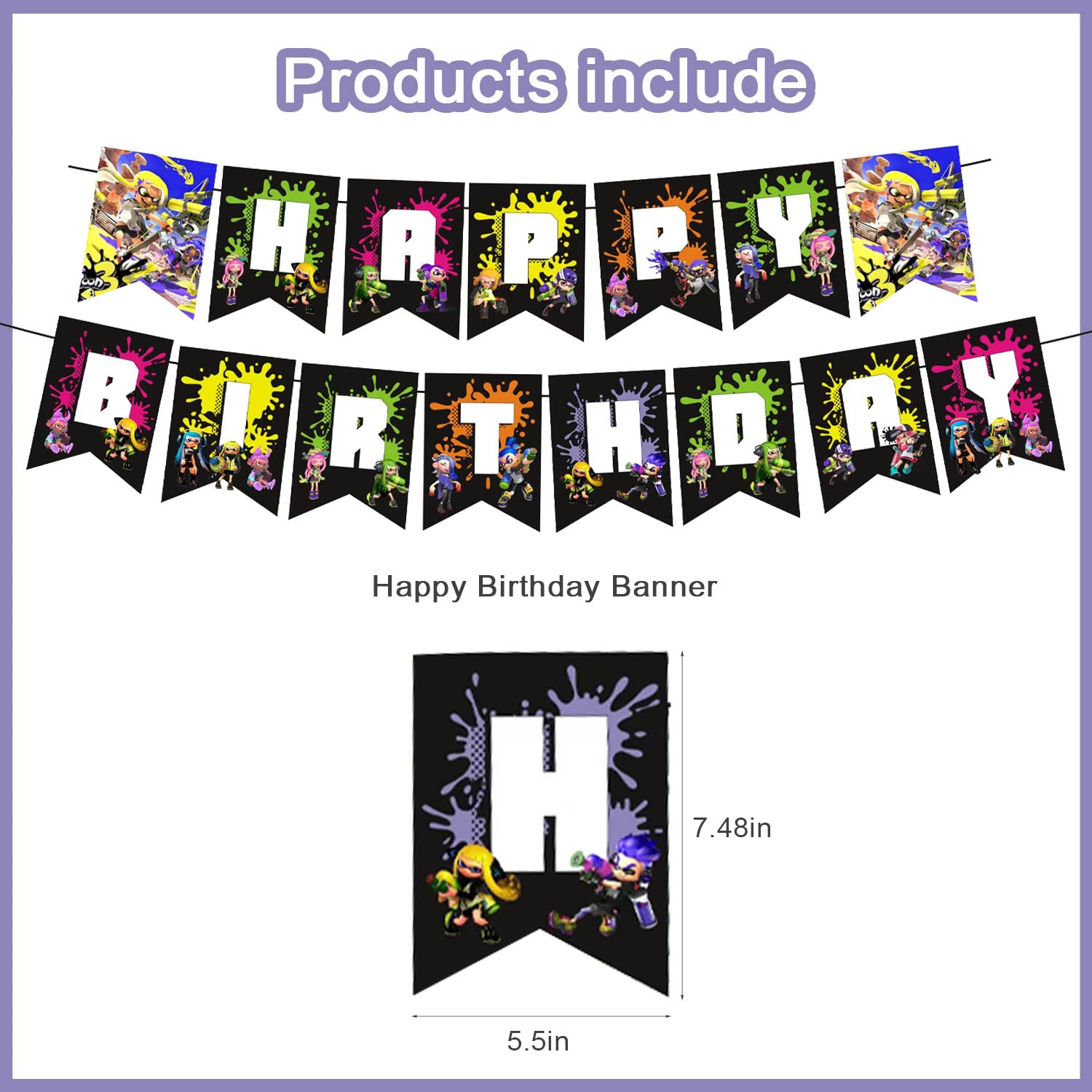 Mnhjkiuo ๐บ๐๐๐๐๐๐๐ 3 Birthday Party Decorations, Video Game Party Supplies with Happy Birthday Banner, Cupcake Cake Toppers, Balloons for Kids Adults Birthday Party Baby Shower Decorations