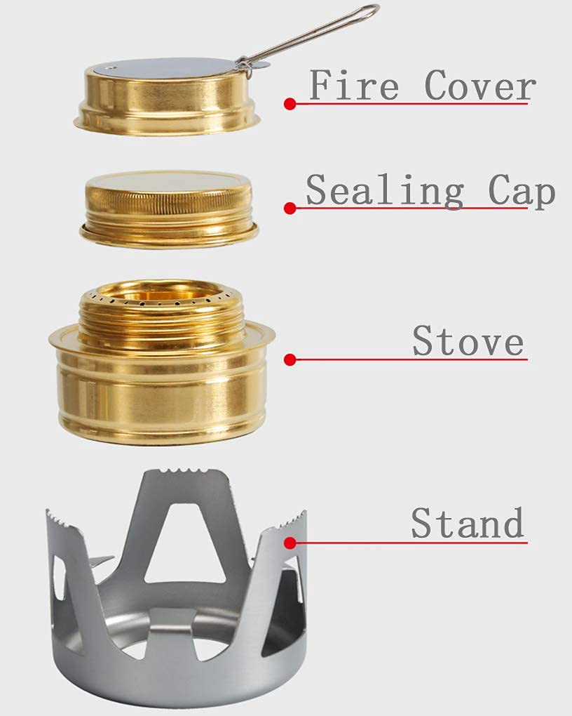 DZRZVD Mini Alcohol Backpacking Stove, Lightweight Brass Spirit Burner with Aluminium Stand for Camping Hiking and Picnic (Gold)