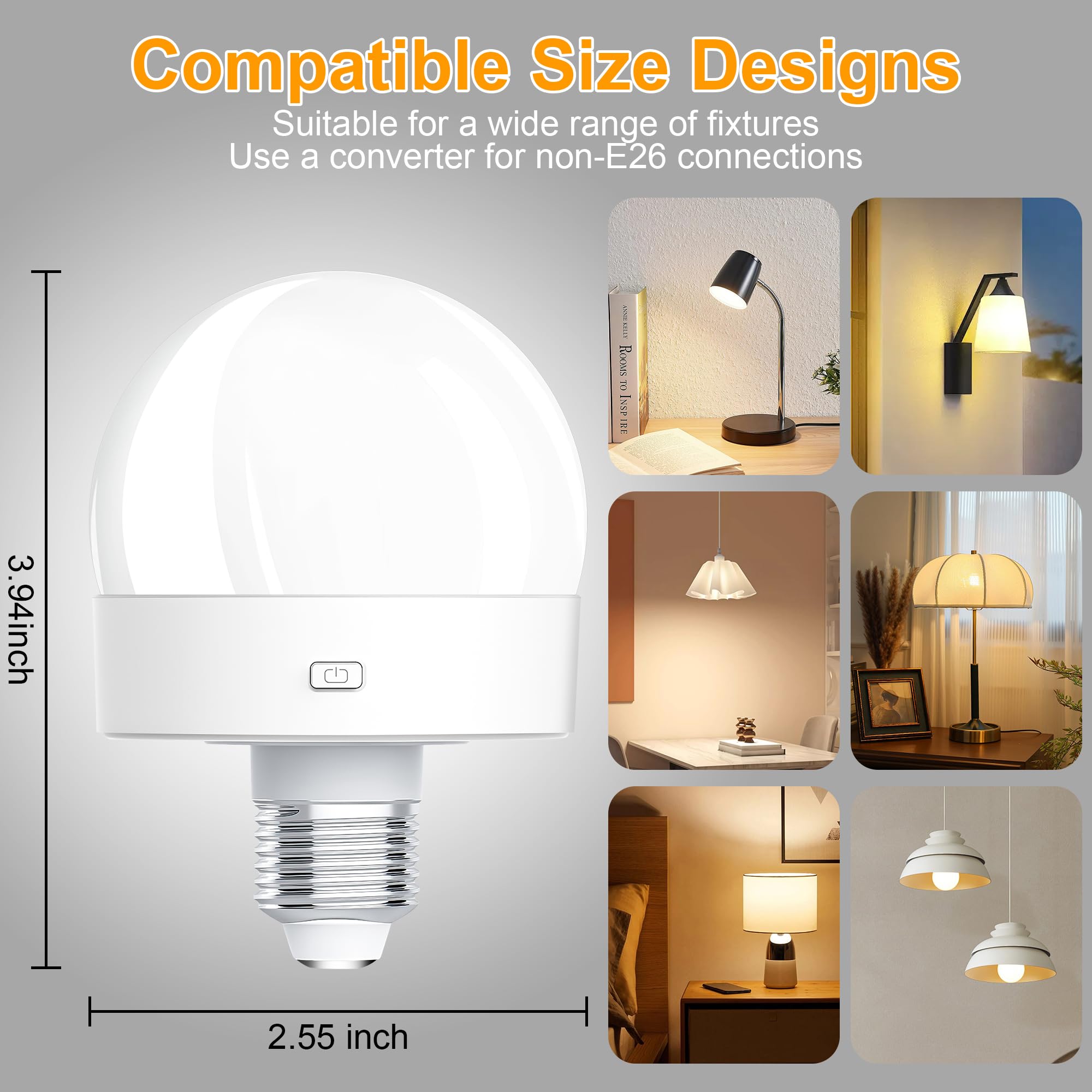 Rechargeable Battery Operated Light Bulbs, 300LM E26 Screw in (Magnetic Detachable) Light Bulb for Lamps with Remote Control Dimmable&Timer, Wireless Puck Emergency Lamp for Non-Hardwired Wall Sconce
