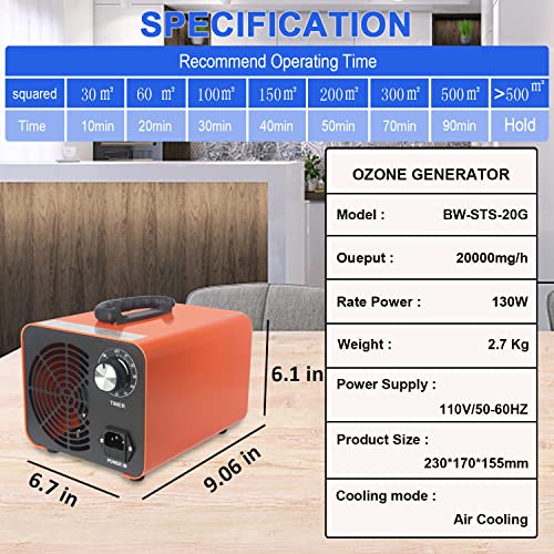 VTAR Ozone Machine Generator 20,000 mg/h High Capacity Generator,Ozone Machine Odor Removal,for Large Space Area, home,Basement,Hotel, Car,Smoke,Pet.(Orange)