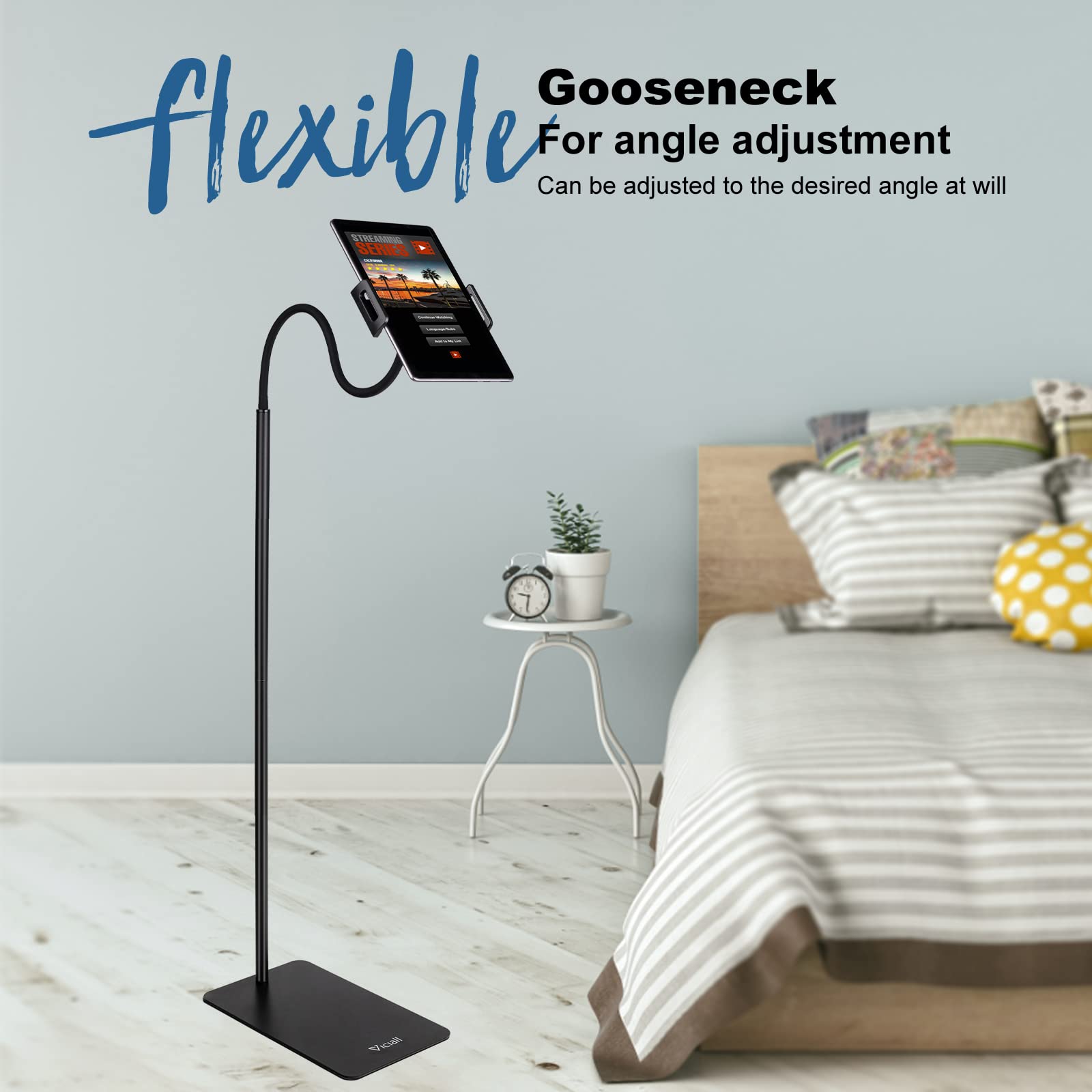 VICIALL Tablet Stand Adjustable, Gooseneck Swivel Tablet Holder Mount with Adjustable Height & Heavy Duty Stable Base, Compatible with iPad Mini, Galaxy Tab, Kindle, Cell Phones