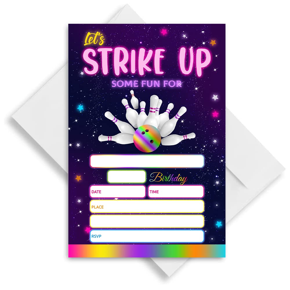 LoaHak Bowling Invitations For Kids Birthday, Bowling Birthday Party Invitation Cards, Bowling Birthday Invitation. (042)