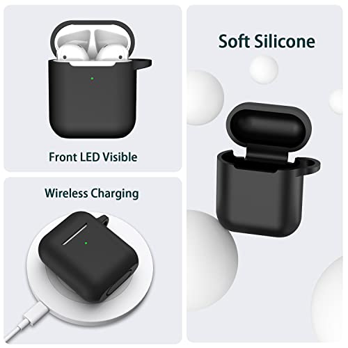 R-fun AirPods 2nd Generation & 1st Generation Case Cover with Cleaner kit and Earbuds Hook Cover (2Pairs),Soft Silicone Protective Case for Apple AirPods- Black