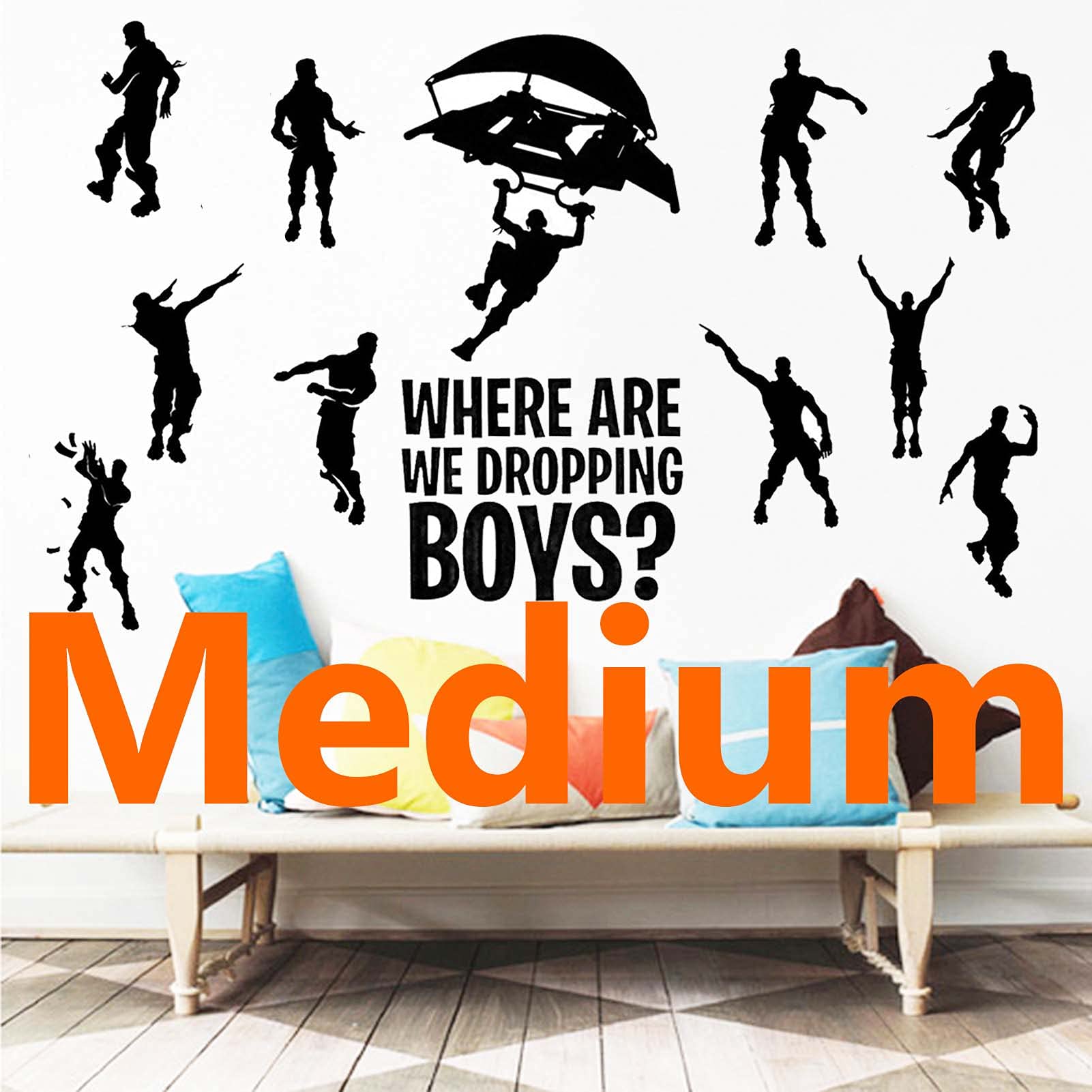 Game Sticker Creative Vinyl Wall Decal Art Poster for Kids Children Bedroom Playroom Gamer Video for Boys Decor-Where are We Dropping Boys(Middle)