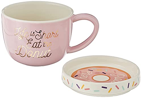 Enesco 6003670 Our Name is Mud Eat a Donut Mug and Warmer Lid Set, 16 Ounce and 4 Inch, Multicolor