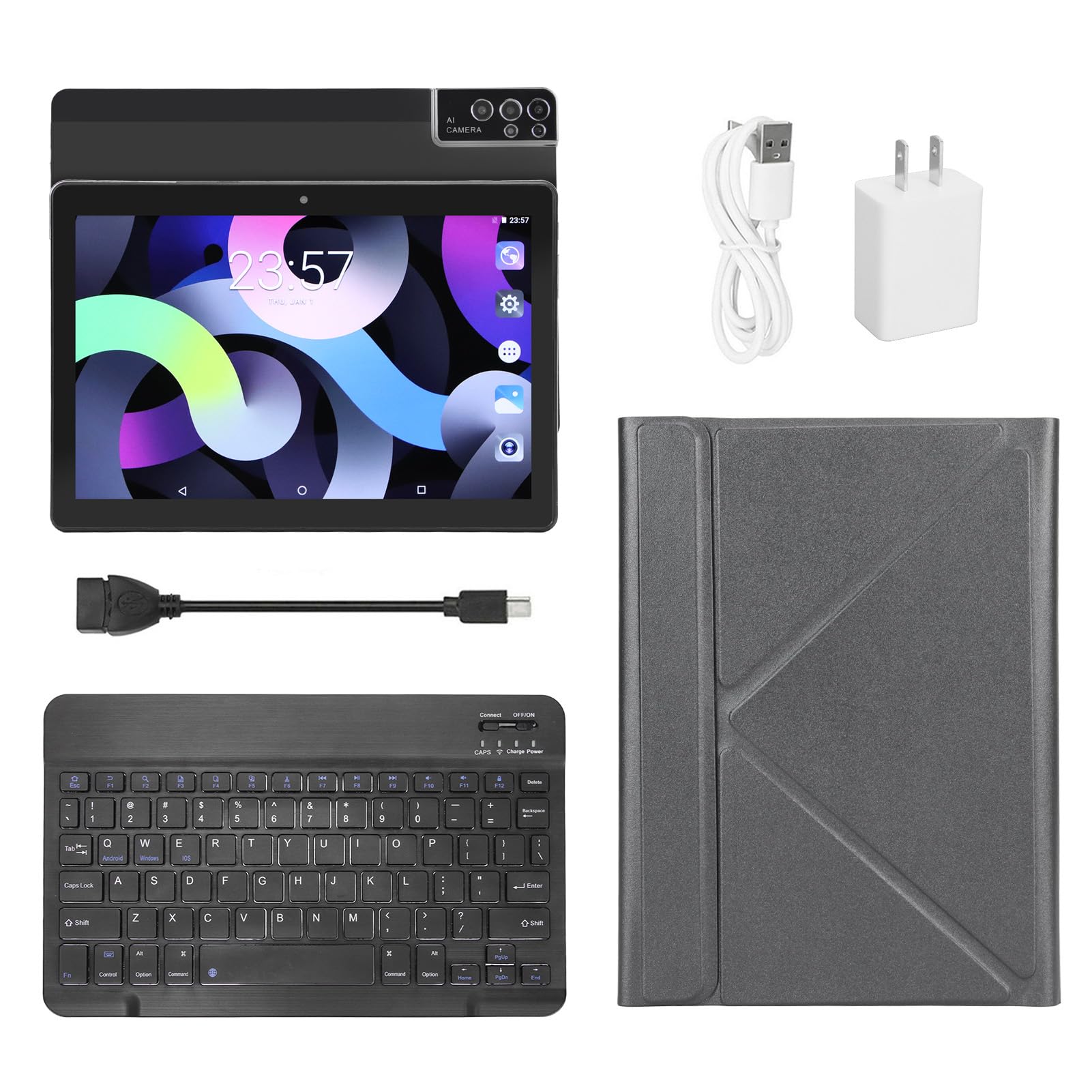 FOLOSAFENAR Office Tablet, 4GB RAM 64GB ROM 10.1in FHD US Plug Gaming Tablet 5G WiFi Dual Camera for School (#1)