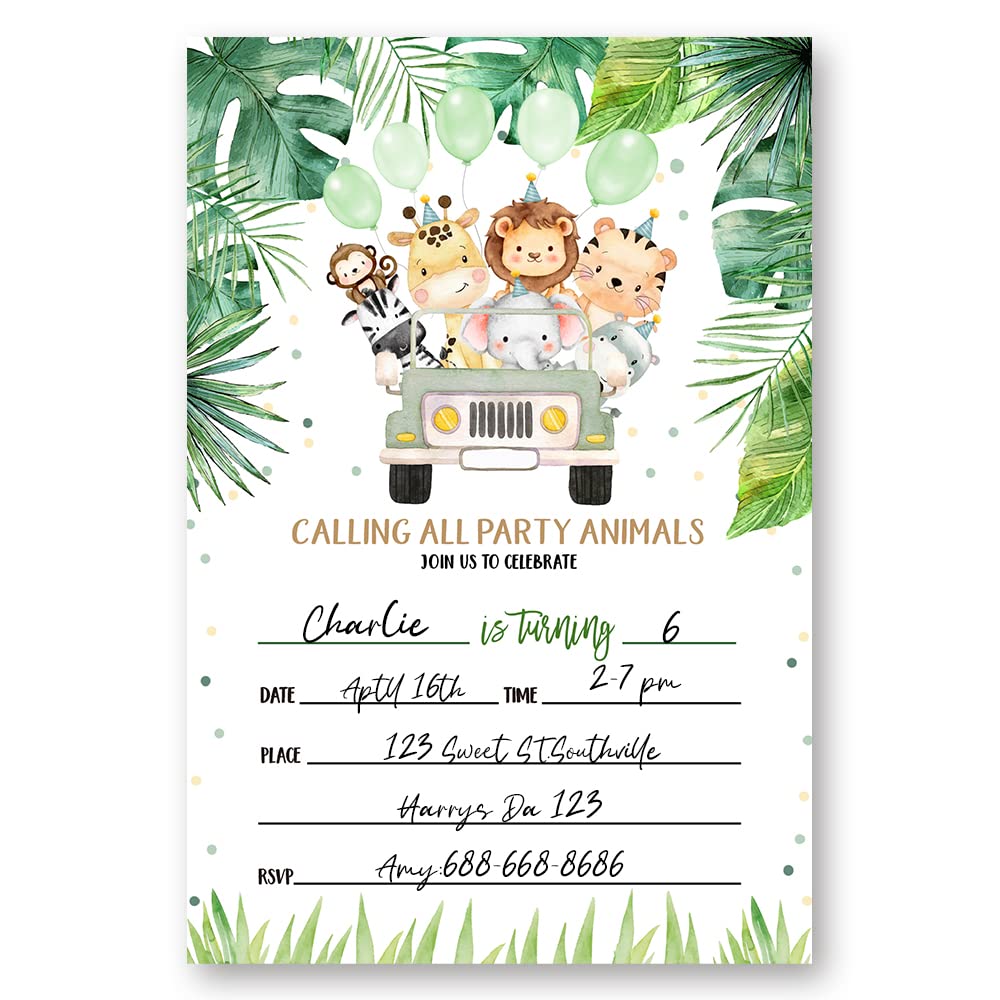 LoaHak Party Animal Birthday Decorations, Jungle Animals Party Celebration, Animals Invitations For Kids Birthday. (070)