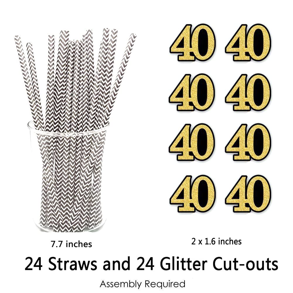 Happy 40th Birthday Straw Decor Gold Glitter Drinking Straw Cheers to 40 Years Thirty Birthday Party Decoration (24 PCS)