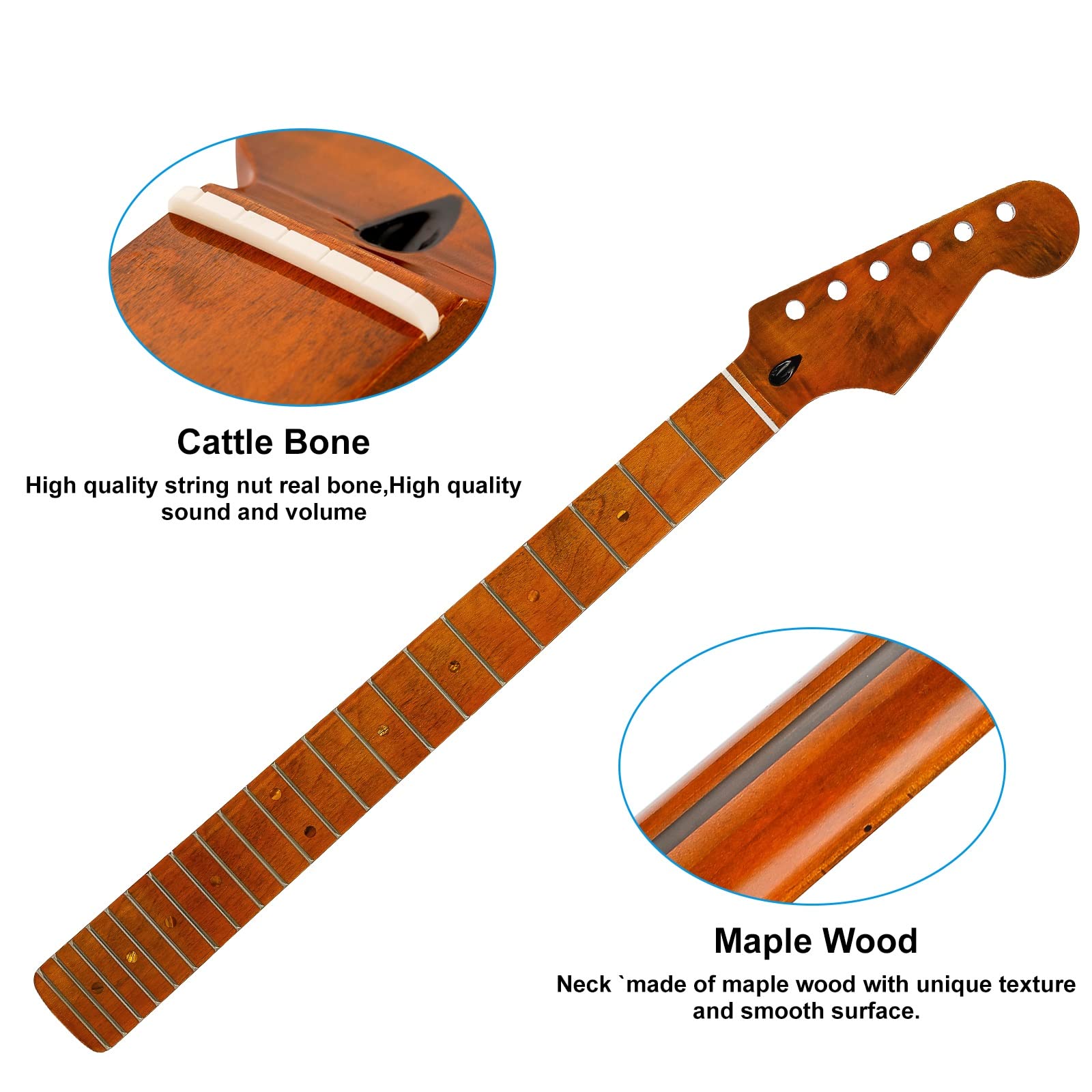 Guitar Neck DIY 22 Fret ST Style Maple Fretboard Guitar Neck Guitar Parts Replacement