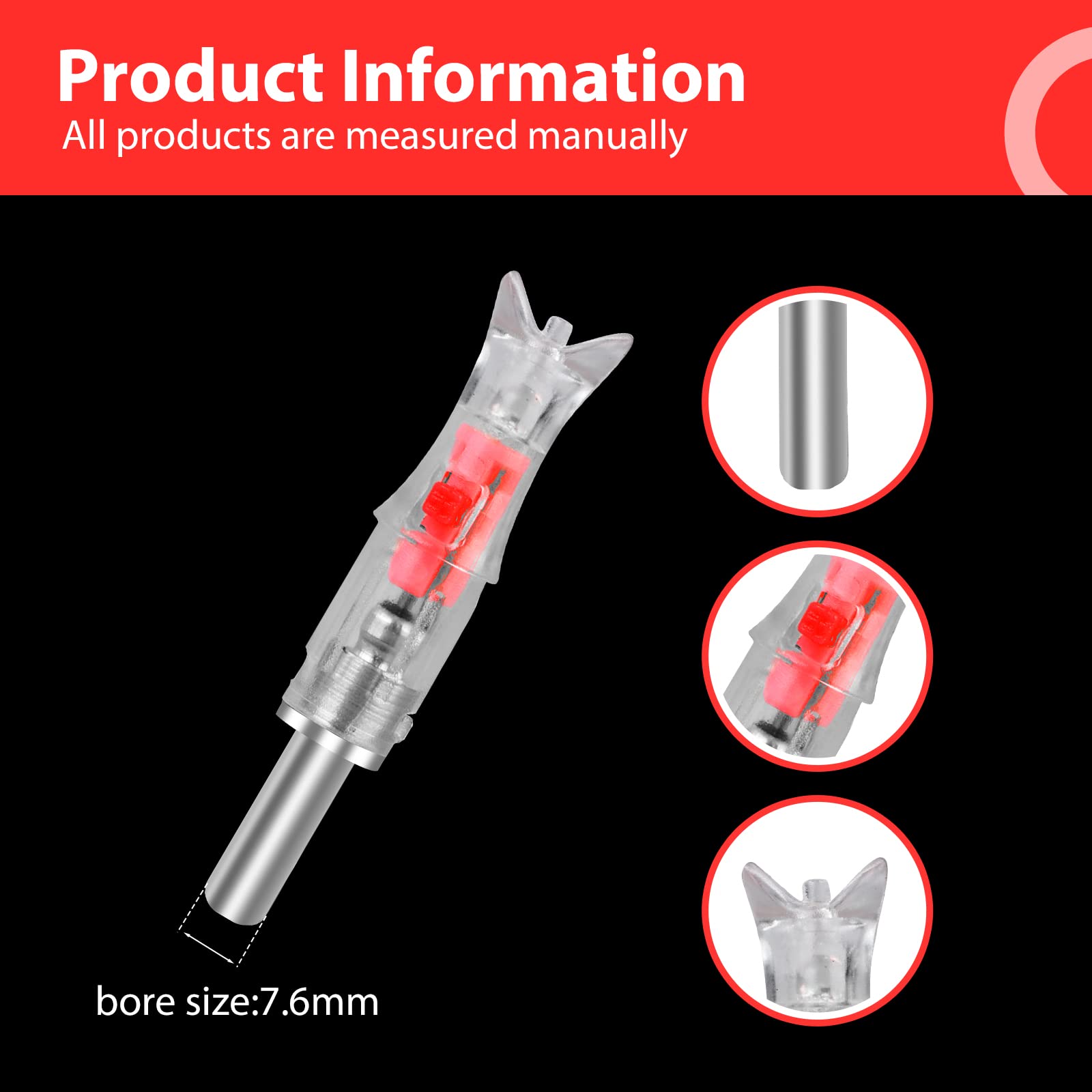 GOTIDA X Lighted Nocks for Arrows: Lighted Nocks 7.62mm,6pcs LED Nock Tail Illuminated Lighted Archery Nocks with ON/Off Switch Nocturnal Lighted Knocks for Arrows Lighted Arrow Nocks