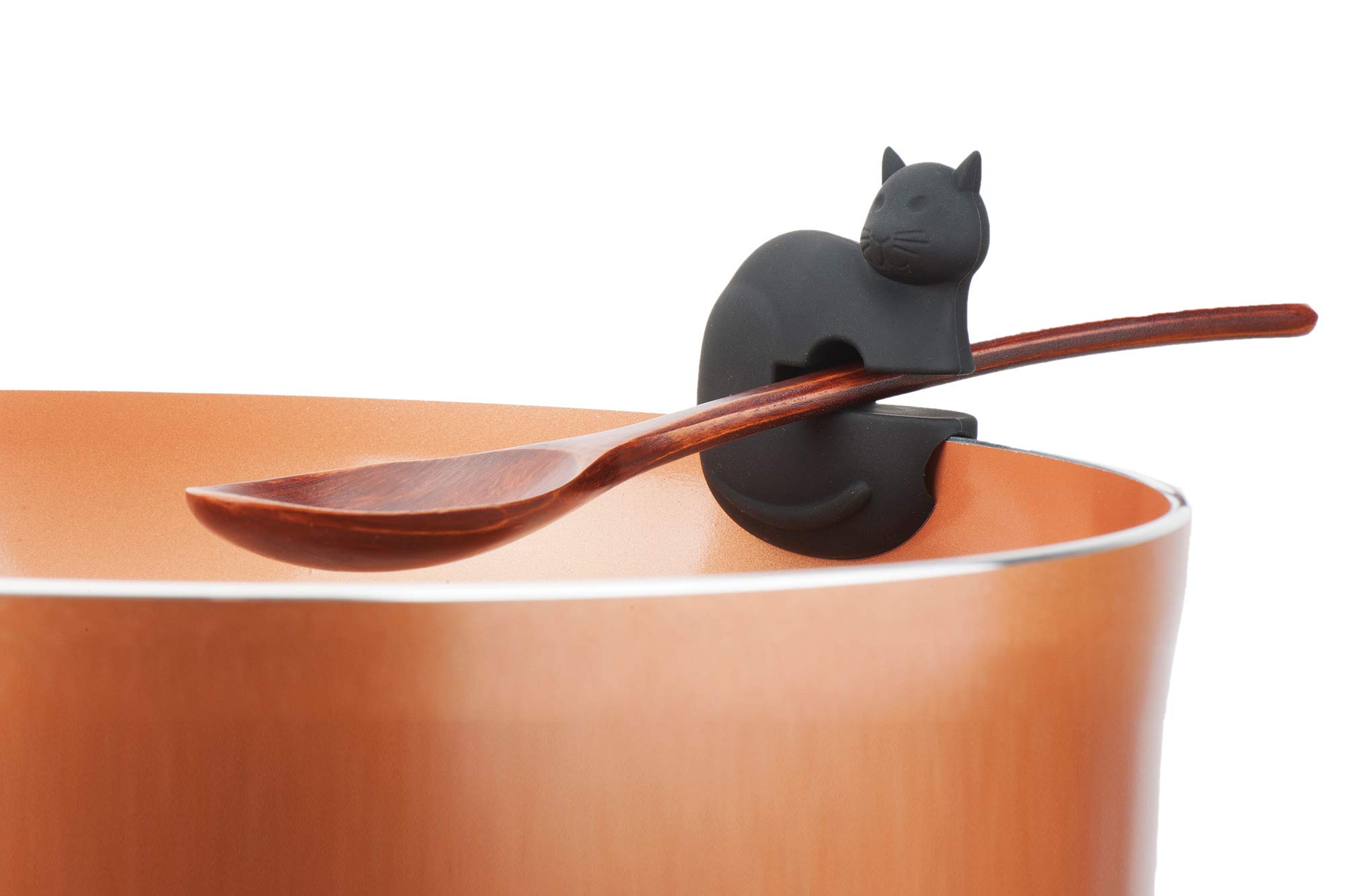 Fox Run Silicone Pot Clip Spoon Rest, Owl and Cat, Set of 2, 2.75", Grey and Black
