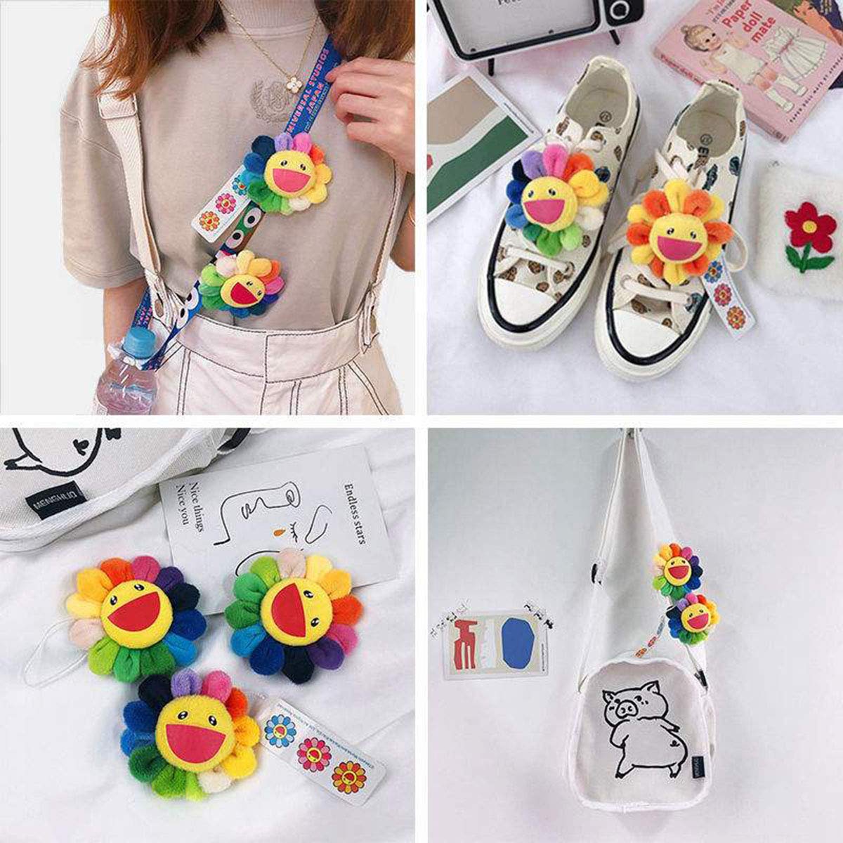 E-outstanding Sunflowers Brooch Pin Cute Smile Face Plush Cartoon Pendant Decoration, Colorful