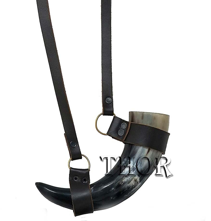 Royal Viking Drinking Horn Mug with Black Leather Belt Viking Horn for Mead and Beer Handcrafted Viking Horn Cup Rustic Vintage Home Decor Gifts