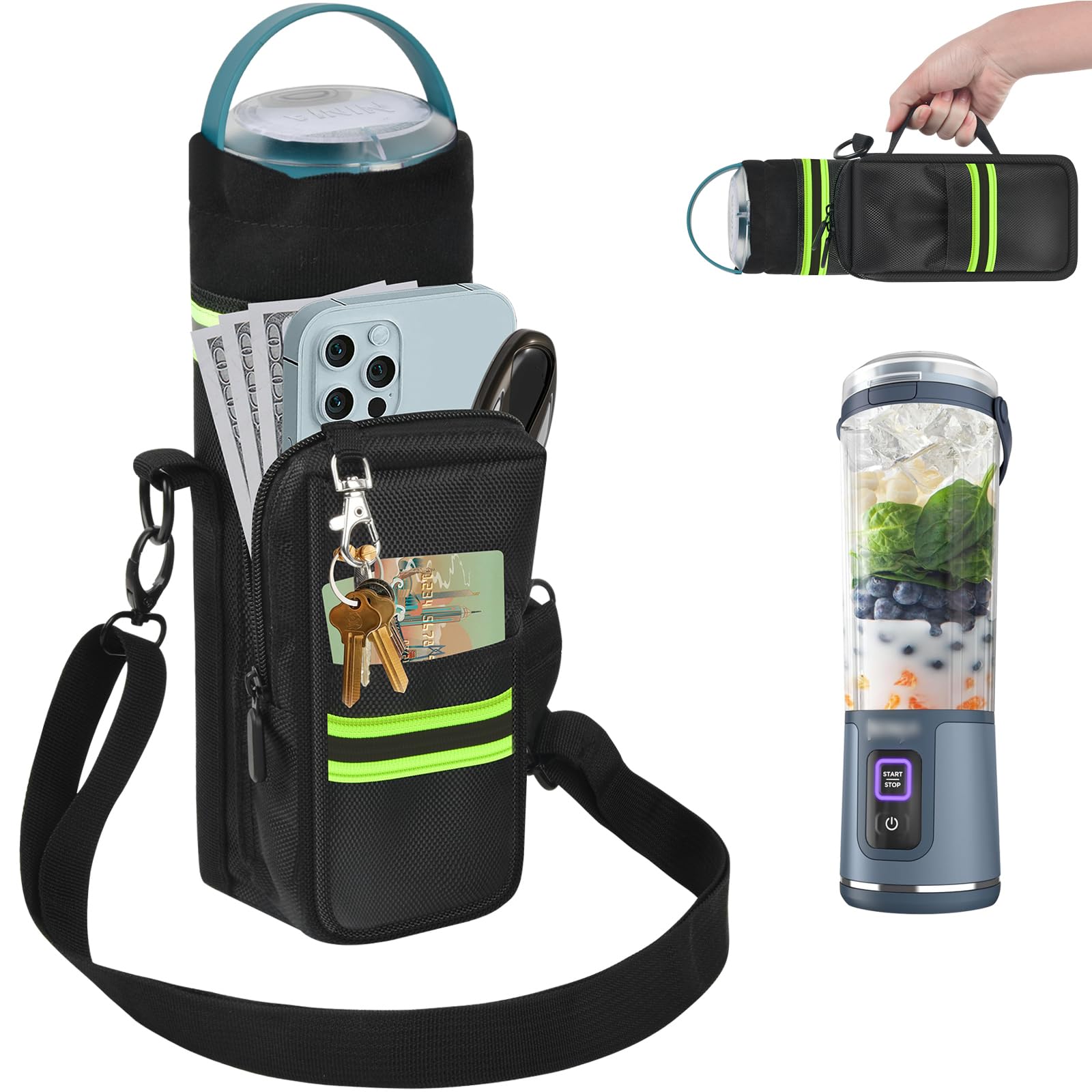 Portable Blender Storage Bag with Adjustable Strap for Ninja Cordless Hand Blender, Mini Blender Protective Pouch Holder-Case Only