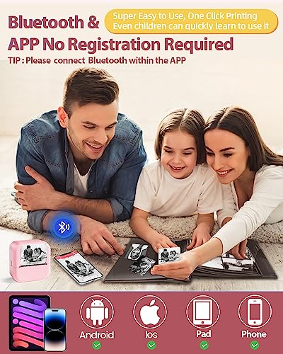 memolife 𝟐𝟎𝟐𝟑 𝐅𝐮𝐧 𝐆𝐢𝐟𝐭 Sticker Maker Machine - Mini Thermal Printer with 6 Rolls Non-Adhesive Paper (2in*21.3ft/Roll), Inkless Printer for iPhone & Android, Portable Mini Printer for DIY