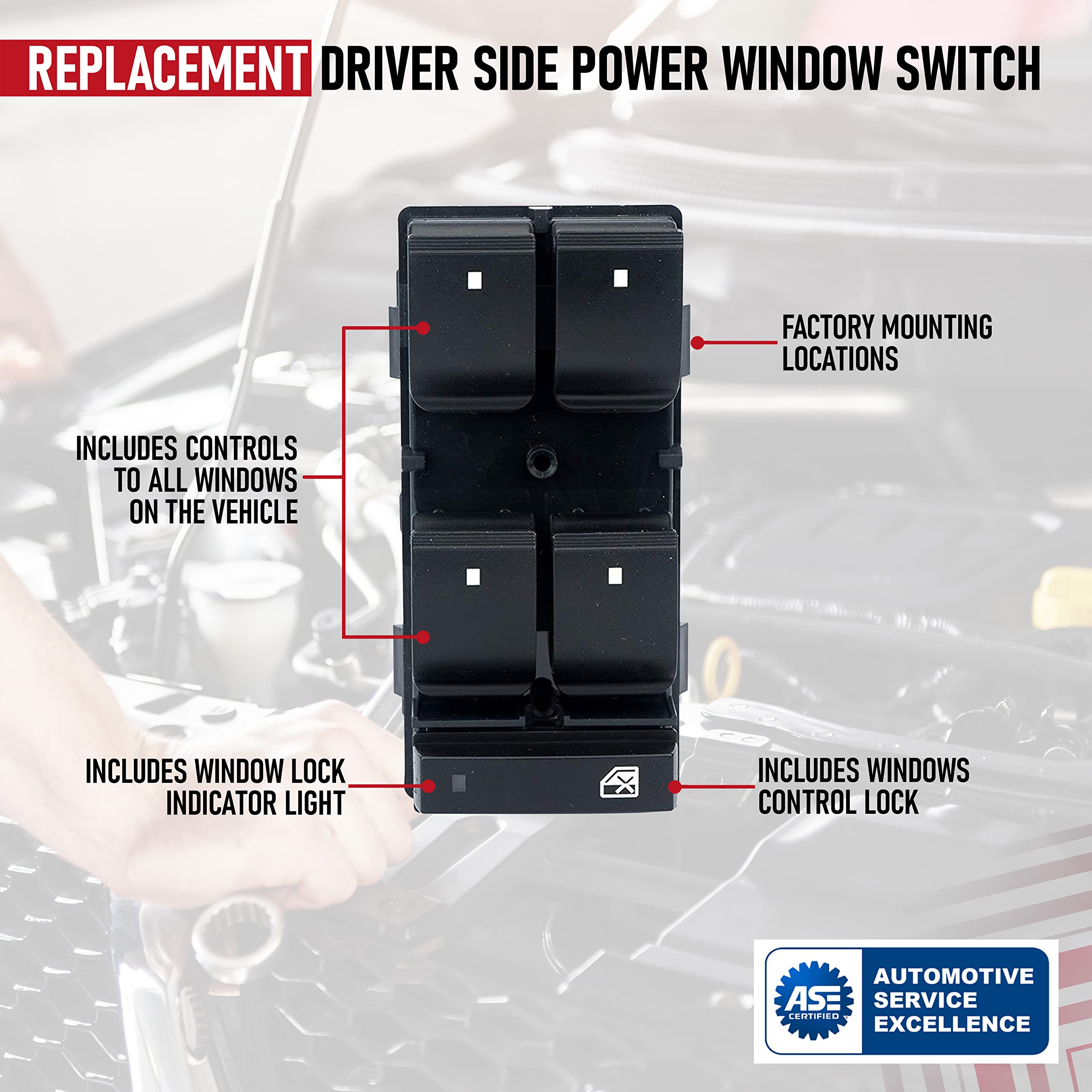 Driver Side Power Window Switch - Compatible with Chevrolet, GMC Vehicles - 2007-2015 - Silverado 1500, 2500HD, Sierra 3500HD, Traverse, HHR - Replaces 25951963, 20945129, 25789692, D1954F, D1954F129