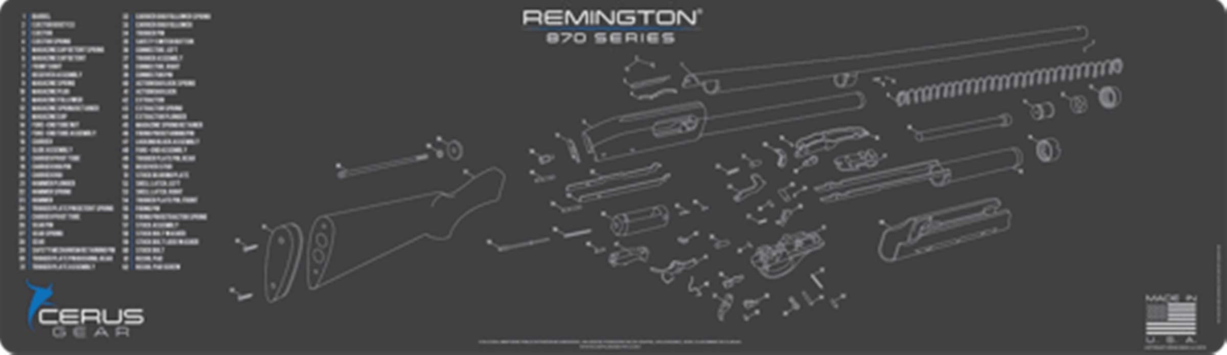 E.D.O.G. Remington 870 Shotgun Schematic (Exploded View) 14x48 Padded Gun Work Surface Protector Mat