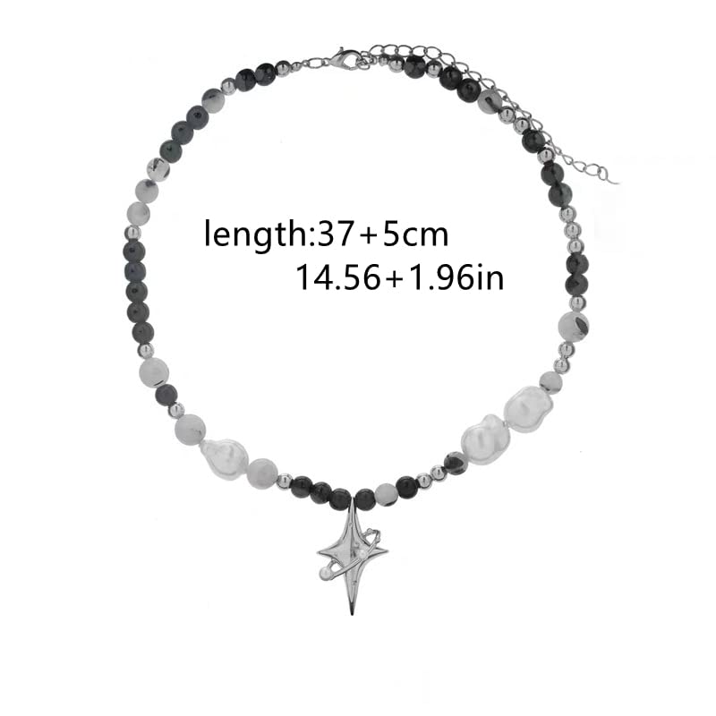 Punk Star Pendant Baroque Pearl Necklace for Women Asymmetric Black White Beads Necklace Choker Jewelry Gift (Style 1)