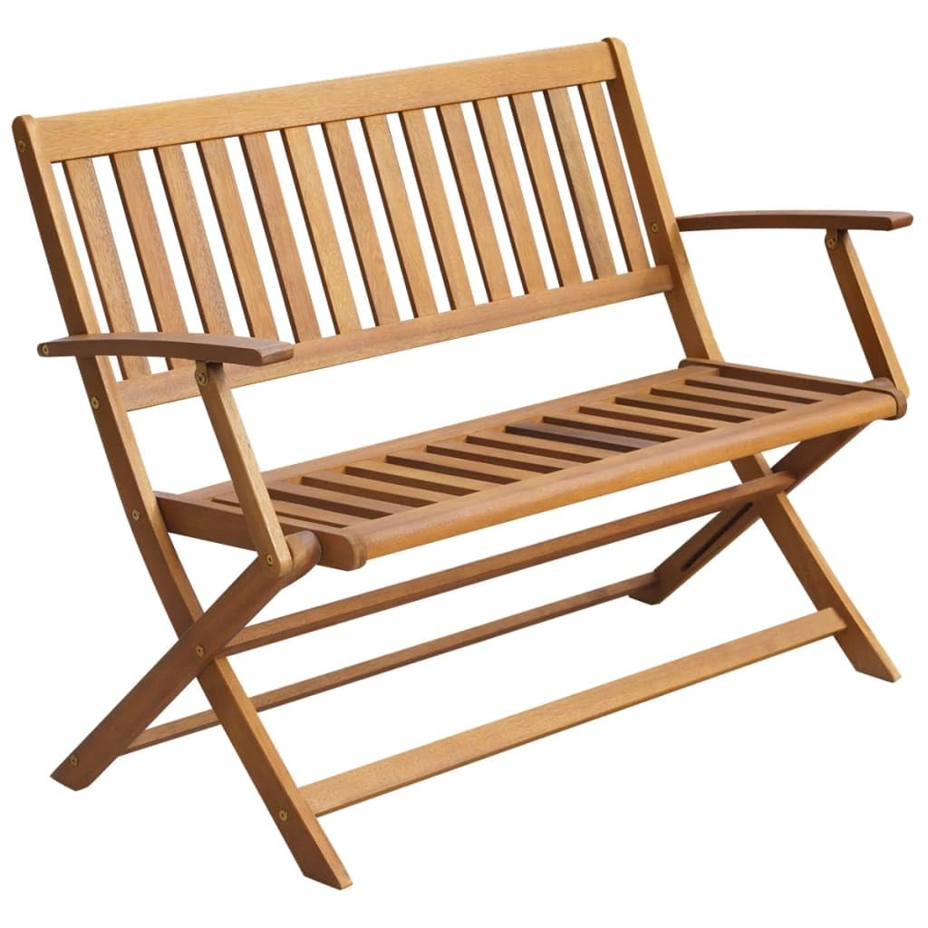 vidaXL Folding Garden Bench, Outdoor Foldable Acacia Wood Patio Bench with Cushion, Wooden Bench for Porch Balcony, Retro Style, Solid Wood Acacia