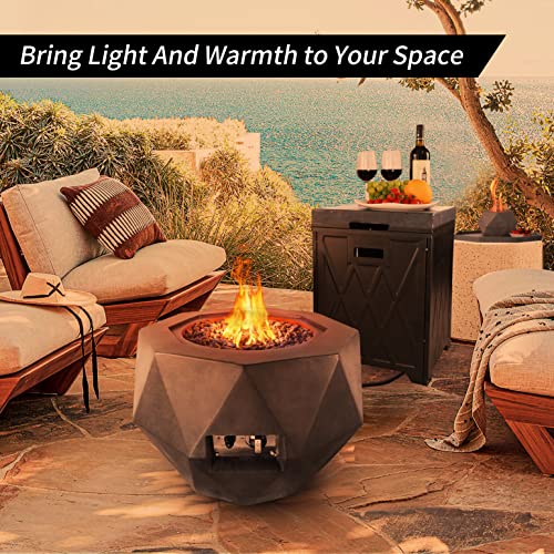 Kante 25" Concrete Propane Fire Pit Table with Assemble Tank Cover, 50,000 BTU Geometric Fire Pit with Tray Style Lid, Lava Rock, Charcoal (A-GF002-60121-SB01)