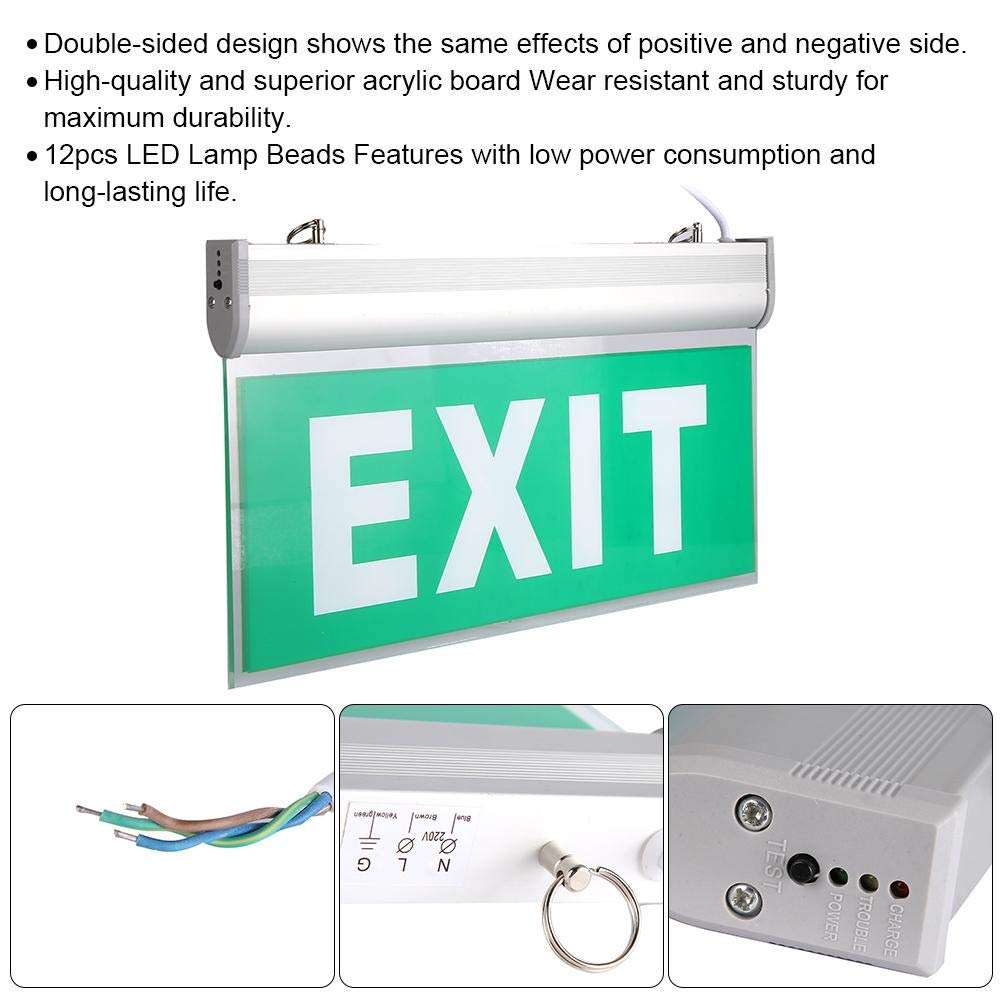 Emergency Exit Sign, Acrylic Double-sided Green Compact Combo Exit Sign Emergency Light 3W 12 LEDs Emergency Exit Lighting Sign Safety Evacuation Indicator Lamp for Malls, Hotels, Hospitals, etc