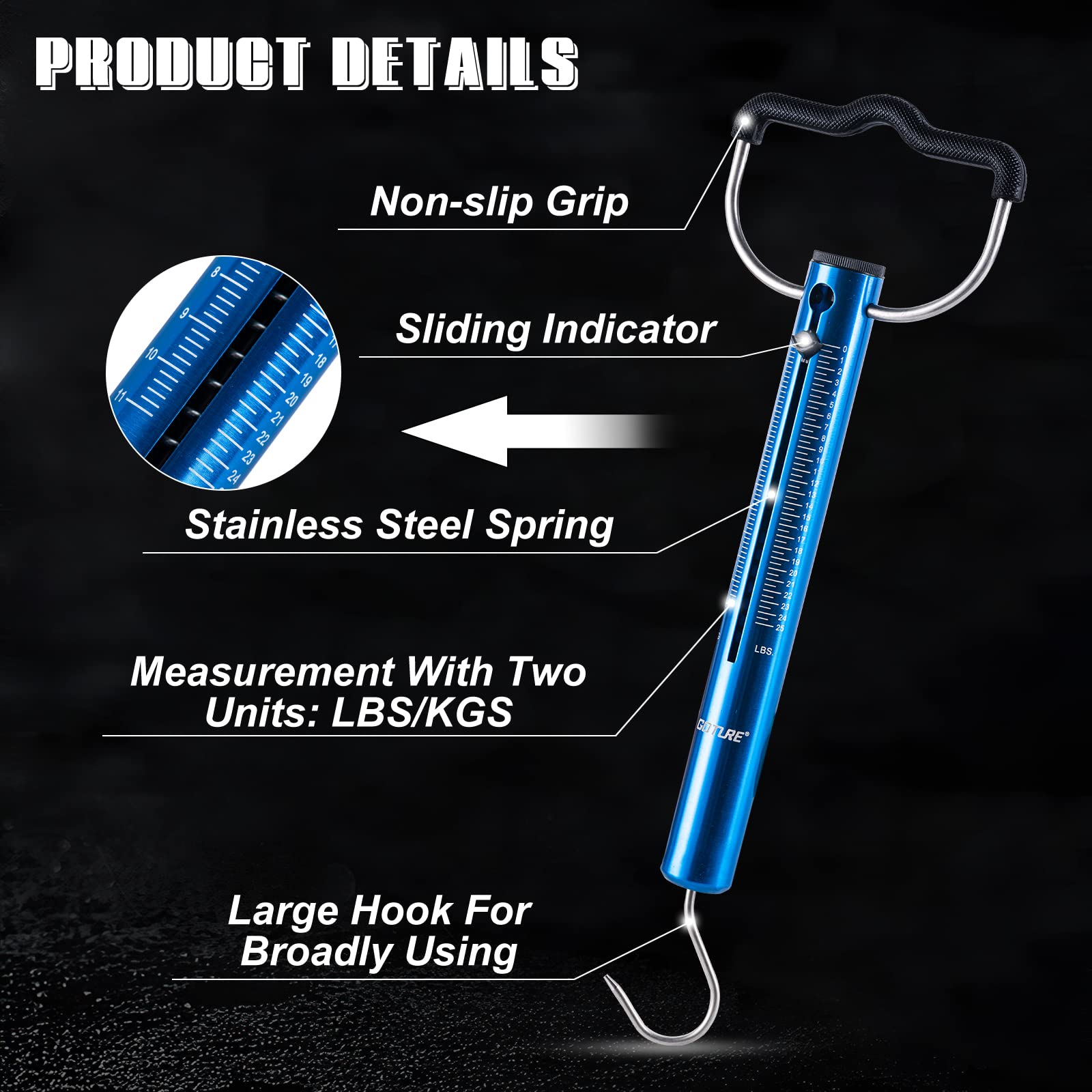 Goture Aluminum Tubular Spring Scale, Tube Fishing Scale, Hanging Spring Scales with Hook 25LB/50LB …