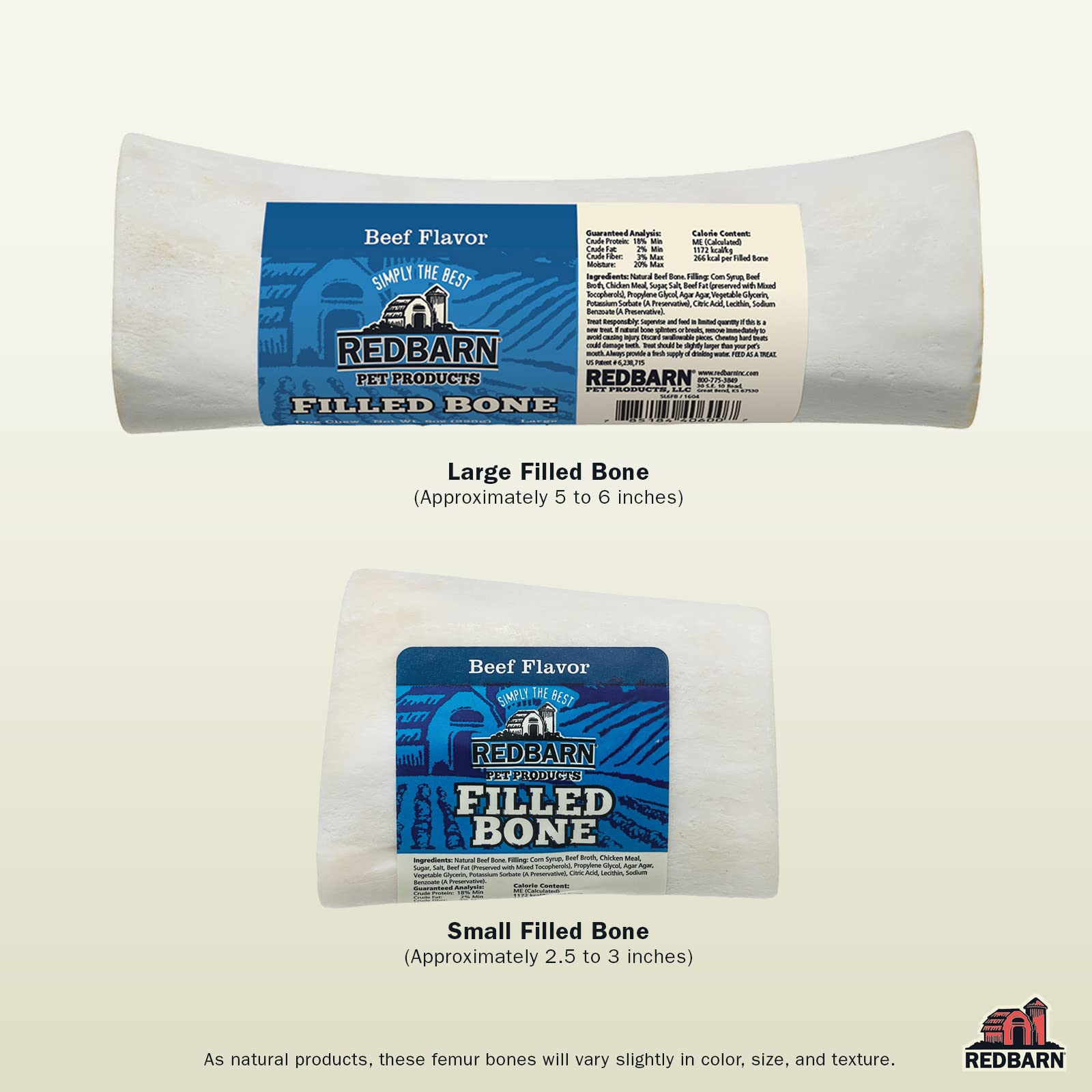 Redbarn Filled Dog Bones | Natural Long-Lasting Dental Treats; Suitable for Aggressive Chewers | Small (3") - 3 Bones (Beef, Peanut Butter, Cheese N' Bacon)