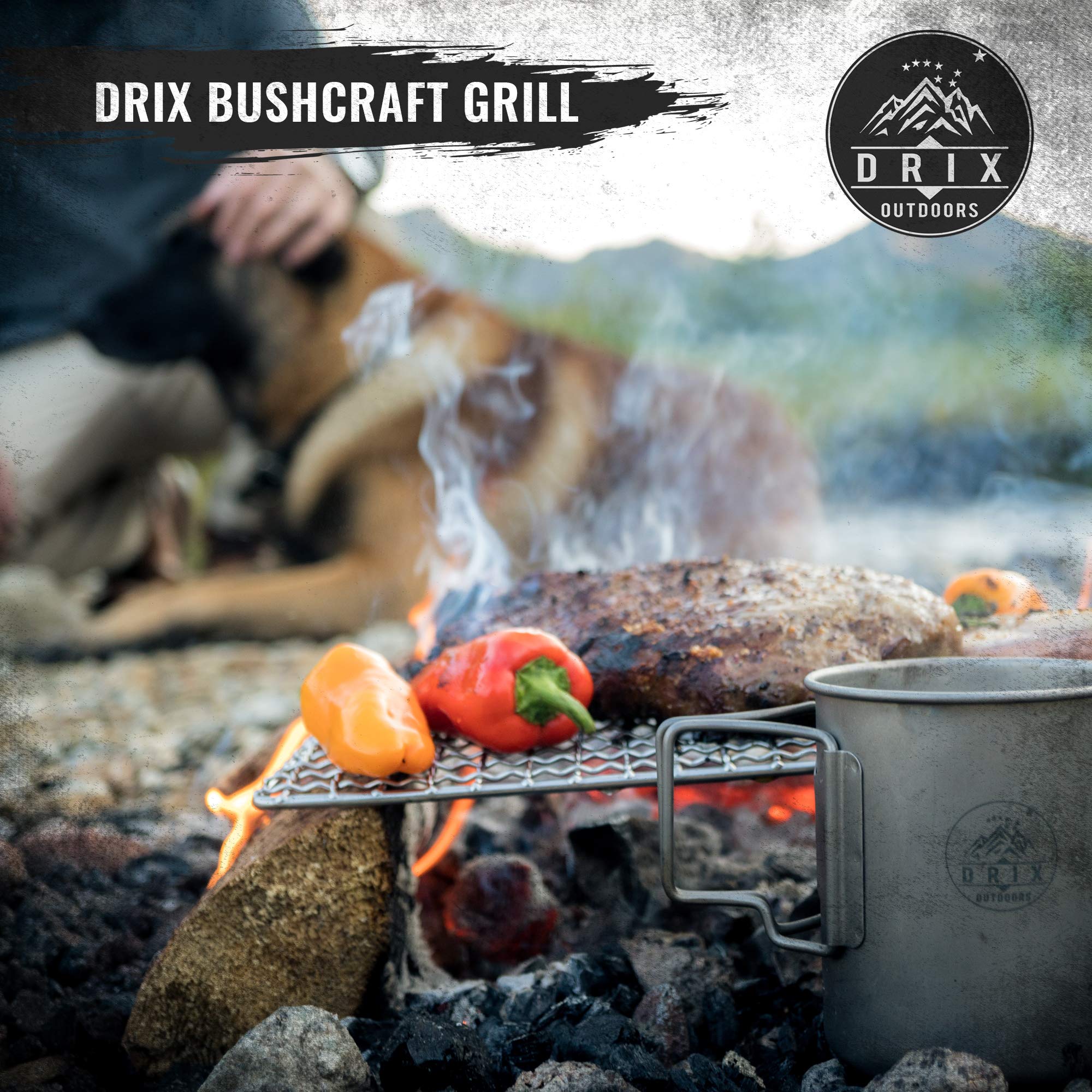 DRIX Bushcraft Grill & Waxed Canvas Foraging Bag Kit - Made Of 304 Stainless Steel - Durable Compact Backpackers Grill - Great For Hiking Trips, Overnight Bushcraft Adventures, Or Primitive Camping!