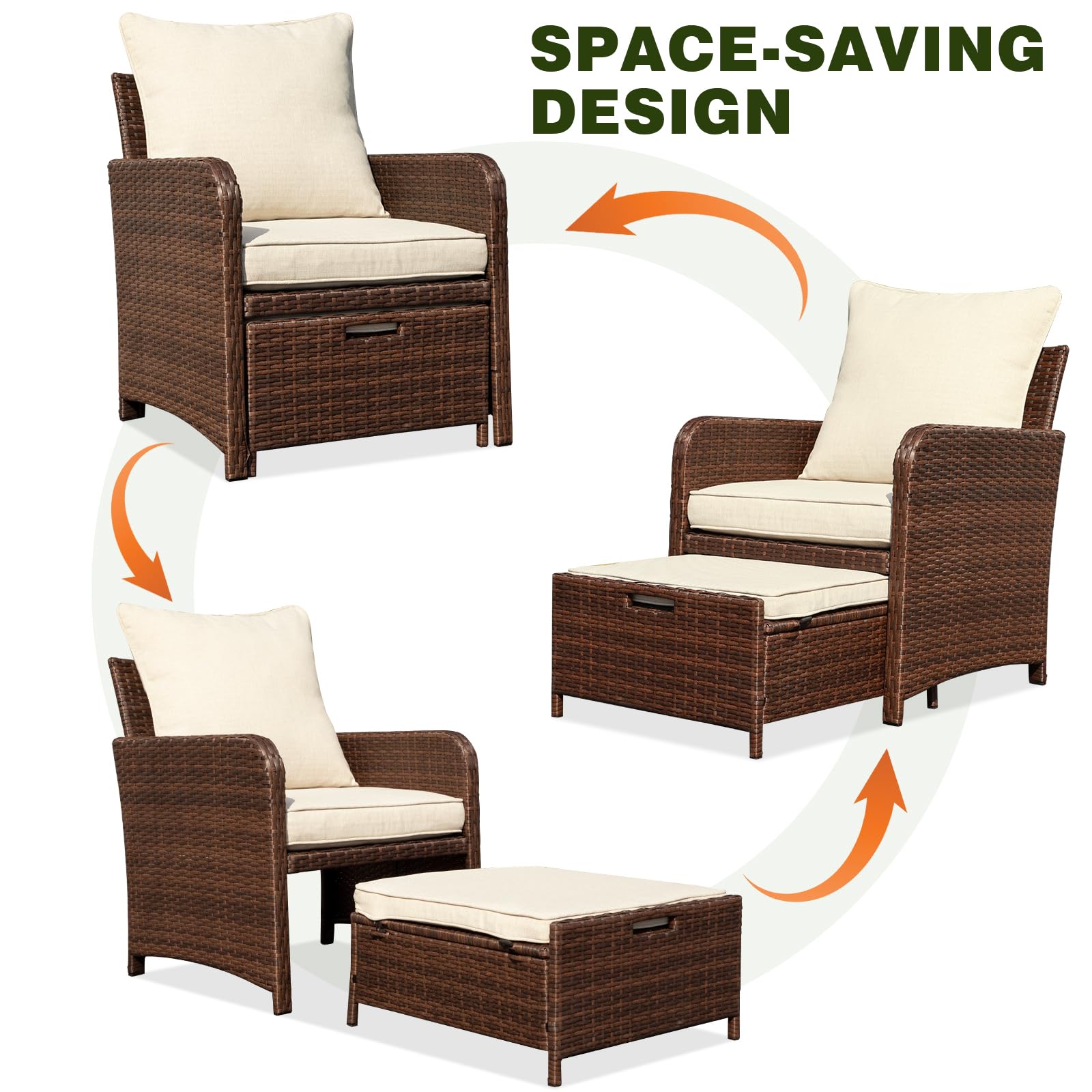 Suvivityse 5 Pieces Patio Furniture Set Rattan Wicker Sofa Outdoor Conversations Sets with Table and Ottomans for Garden, Poolside, Backyard (Grey Rattan, Grey)