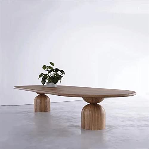 NIUYAO Solid Wood Dining Table Simplicity Modern Oval Tabletop with Double Pedestal Fixed Table Furniture for Dining Room Kitchen Leisure -63" L x 27.5" W x 29.5" H Without Chairs