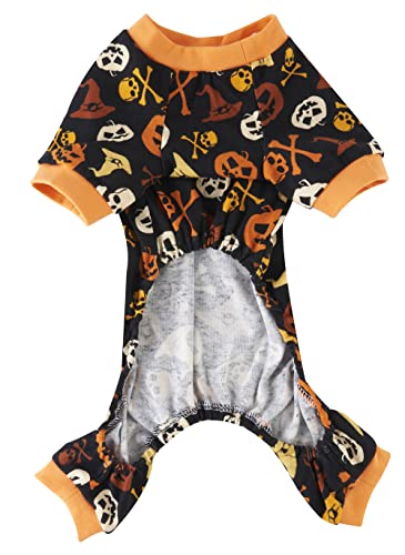 Skull Dog Pajamas Clothes Pumpkin Halloween Pet Costume for Small Dog Pajamas Onesie PJS for Pet Back Length 12"
