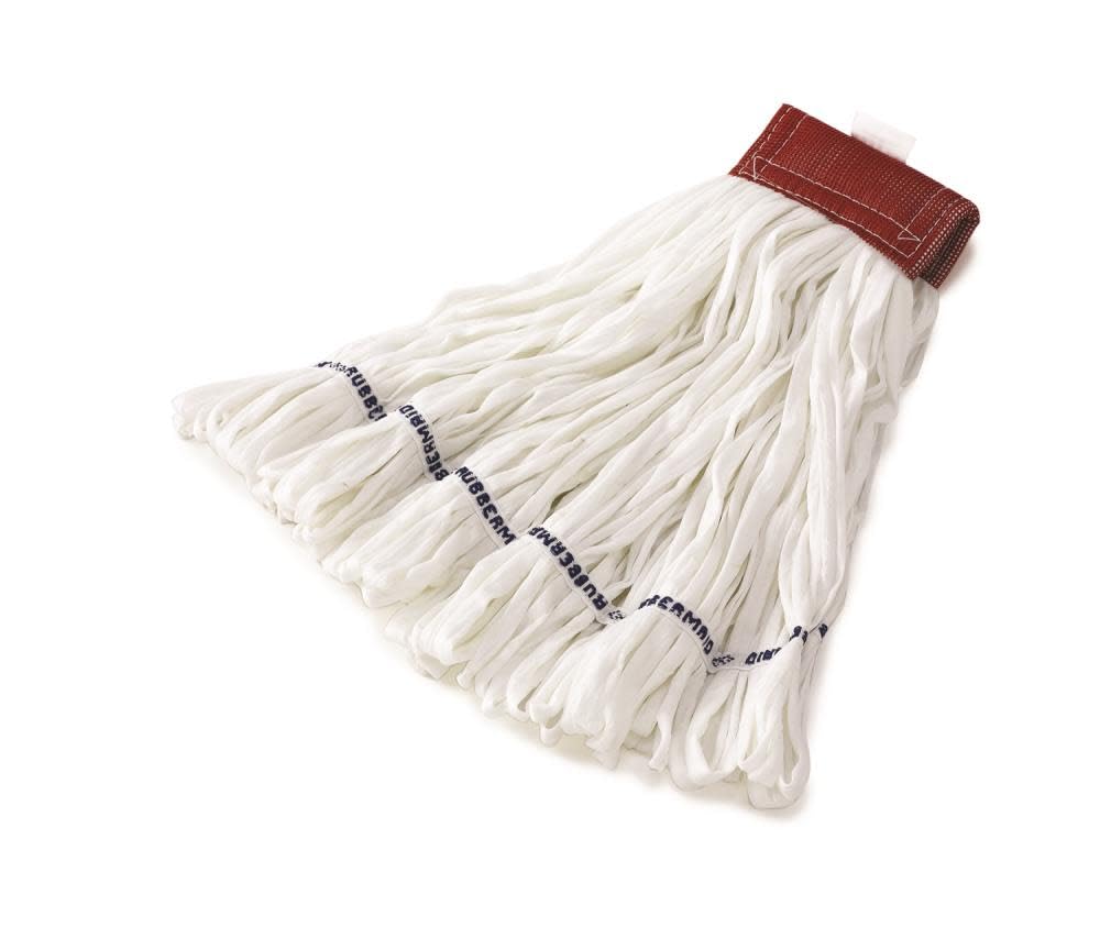 Rubbermaid Commercial Products Rough Surface String Wet Mop Head Replacement, 24-Ounce, 5-Inch Headband, White, Heavy Duty Cotton/Polyester Industrial Wet Mop for Floor Cleaning