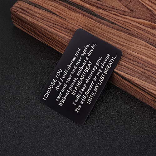 Personalized Engraved Wallet Insert for Men Husband Boyfriend - I Choose You - Romantic Custom Love Note Metal Cards for Him from Wife Girlfriend for Birthday Valentines Christmas Anniversary Day