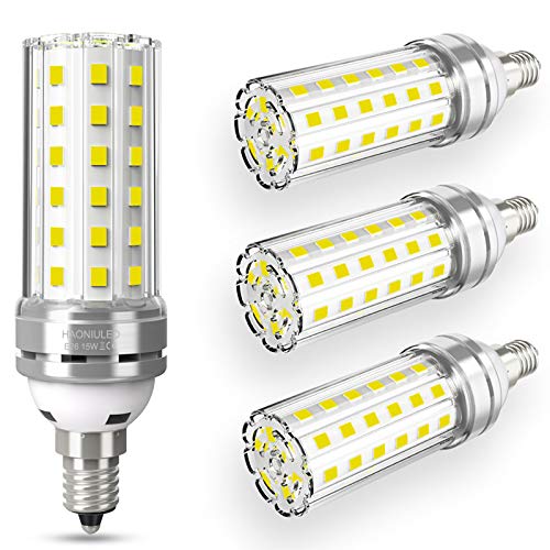 E12 Led Bulb Cool White 6000K,15W LED Candelabra Light Bulbs 150 Watt Equivalent, 1500lm, LED Chandelier Bulbs, Decorative Candle , Non-Dimmable LED 4 Packs