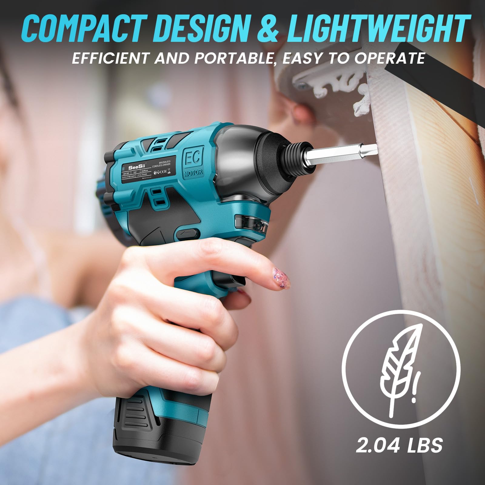 Seesii Impact Driver Kit, 16V Cordless Impact Driver Set w/Max Torque 1240 In-lbs,1/4" Hex Chuck Power Impact Drill w/Two 2.0Ah Battery, 0-2700RPM Variable Speed, 20Pcs Drill Bits, QH140