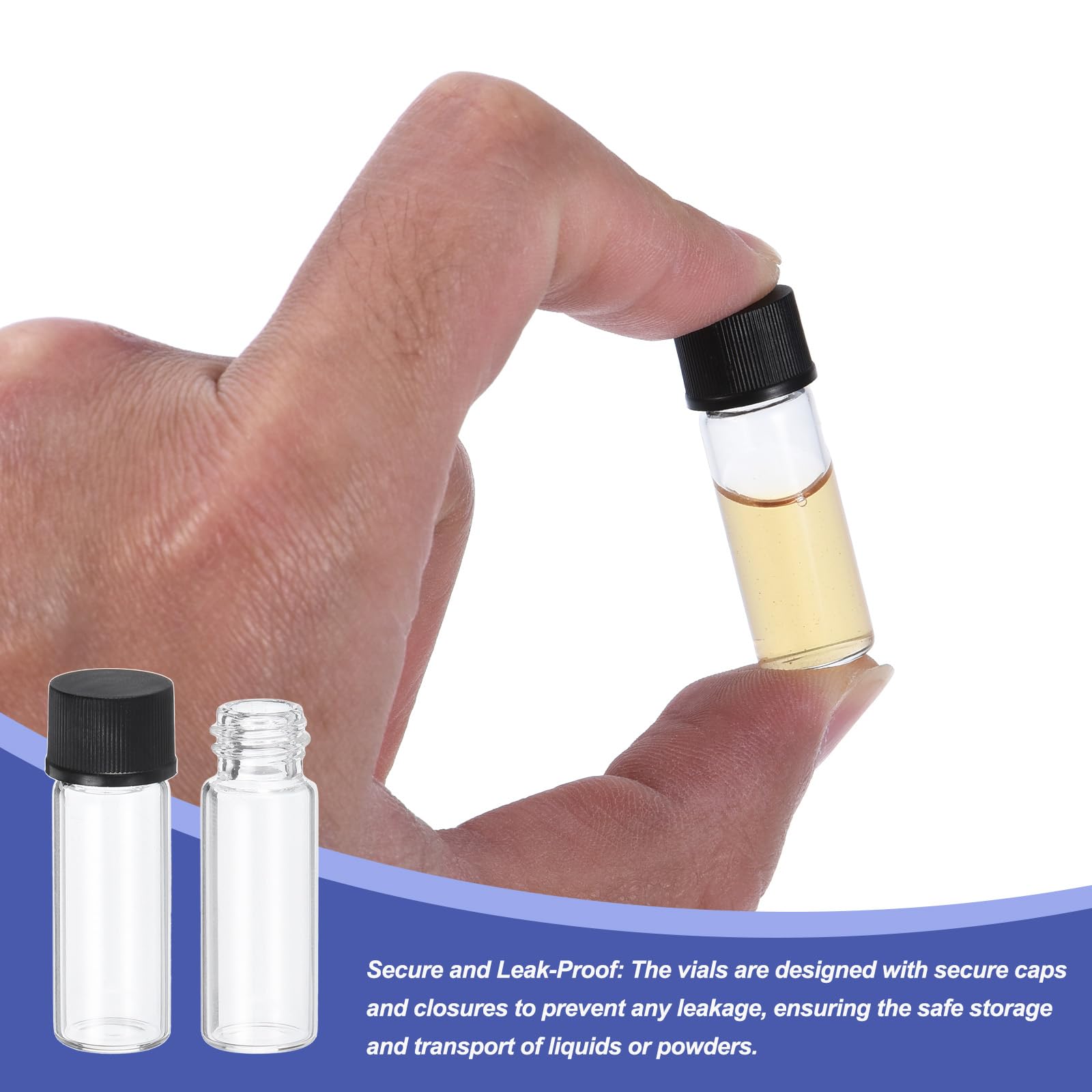 PATIKIL 2ml Clear Glass Vials, 100 Pack Sample Vials with Screw Cap Reagent Media Bottle Leak-Proof Liquid Sample Glass Vial for Lab Laboratory