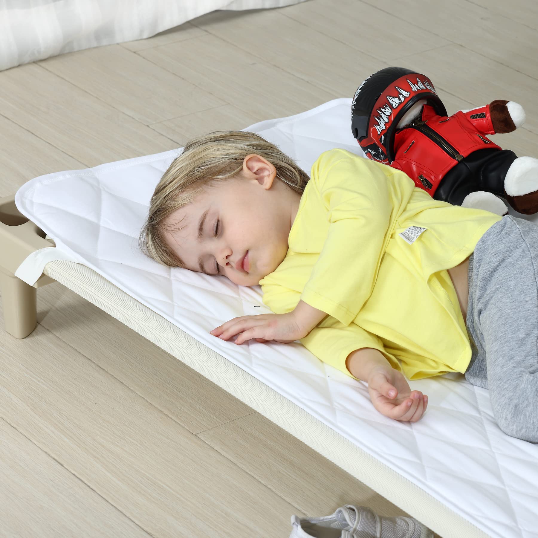 KRAND Cot Sheet for Stackable Daycare Cot in Preschool Nursery and Preschool Easy Assembly with 4 Elastic Band (1 Pack, 52" x 22")