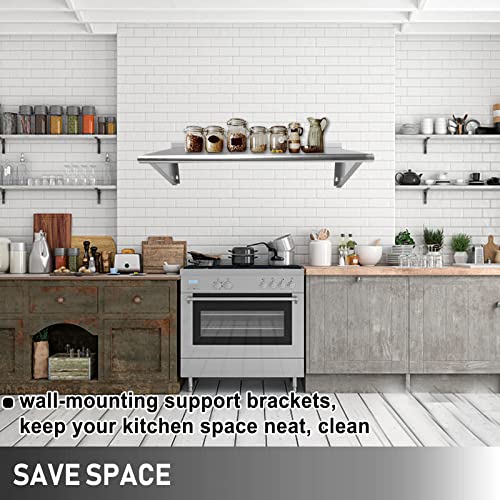 Karpevta Stainless Steel Wall Mount Shelf 12x24 Inch Stainless Steel Shelf Wall Mounted Stainless-Steel Shelf Wall Mountable for Kitchen, Utility Room