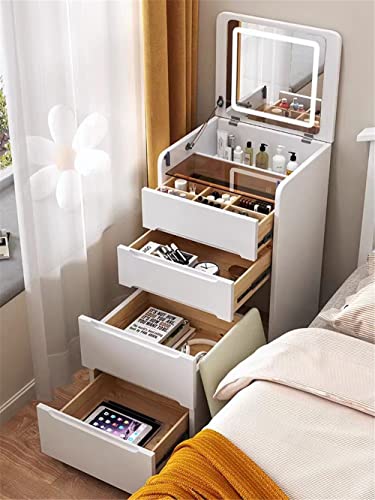 WANLIAN Vanity Desk Set with LED Lighted Mirror, 4-Layer Drawer,Multi-Function Flip Top Makeup Vanity Table with Drawers Cabinet,Bedside Cupboard,Dressing Table,Desk for Bedroom Living Room (White)