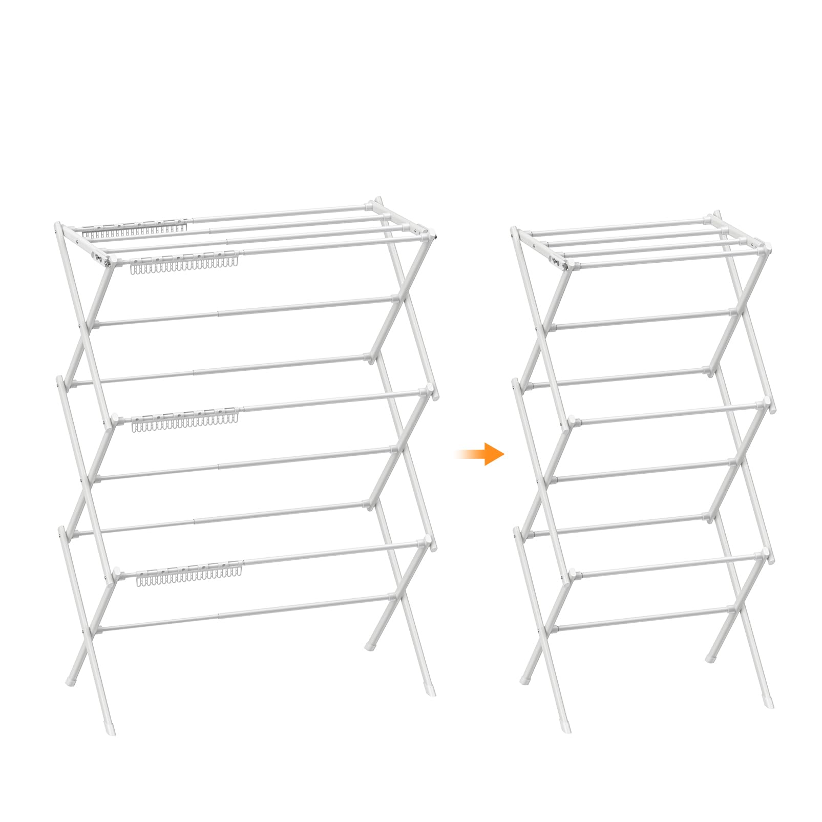Rbitroise Clothes Drying Rack, Drying Rack Clothing,3-Tier Laundry Drying Rack for Clothes, Expandable Metal Clothing Dryer Rack, Folding Clothes Rack,Collapsible Towel Rack, Air Drying Rack-White