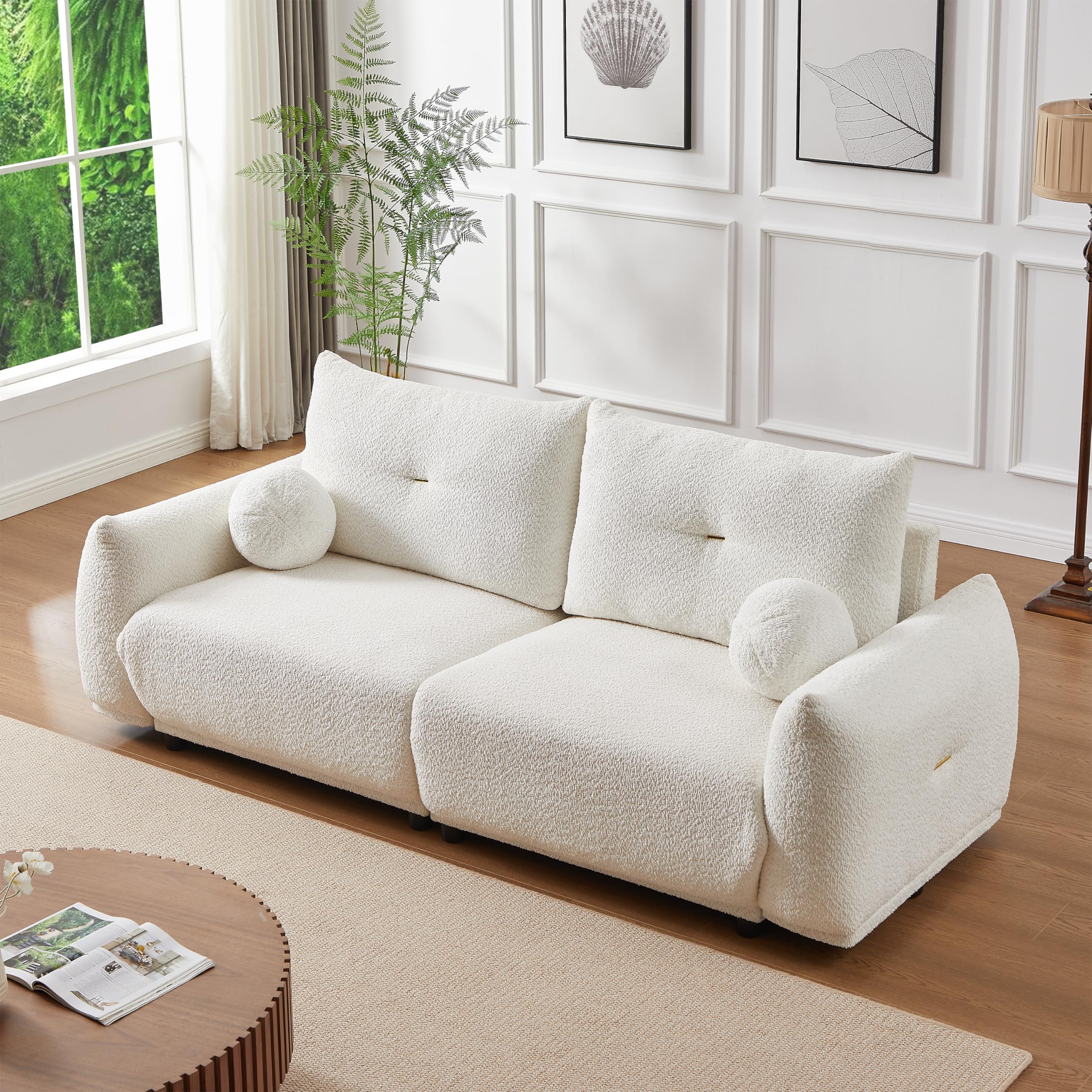 JUSTONE 84" Luxury Modern Curved Sofa,Soft Comfy Upholstered Couches with 5 Decorative Throw Pillows,Loveseat Sofa & Couch for LivingRoom/Office/Apartment(Yellow)