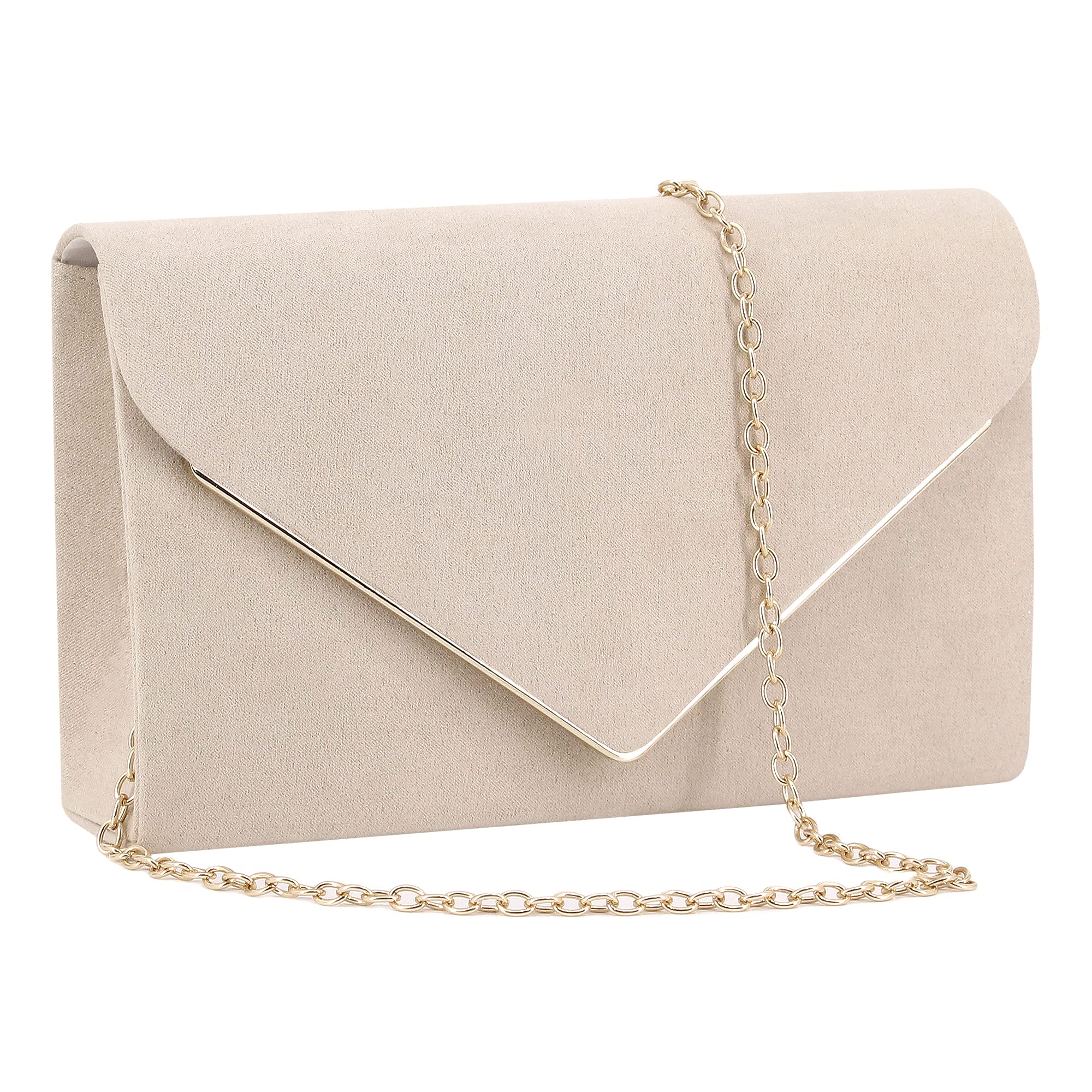 Gabrine Womens Evening Envelop Bag Handbag Clutch Purse Shiny Sparkling Material for Wedding Party Prom,Beige Suede