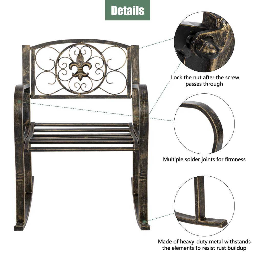 WARMHAND Garden Rocking Chair with Wide Seat Outdoor Garden Vintage Style Bronze