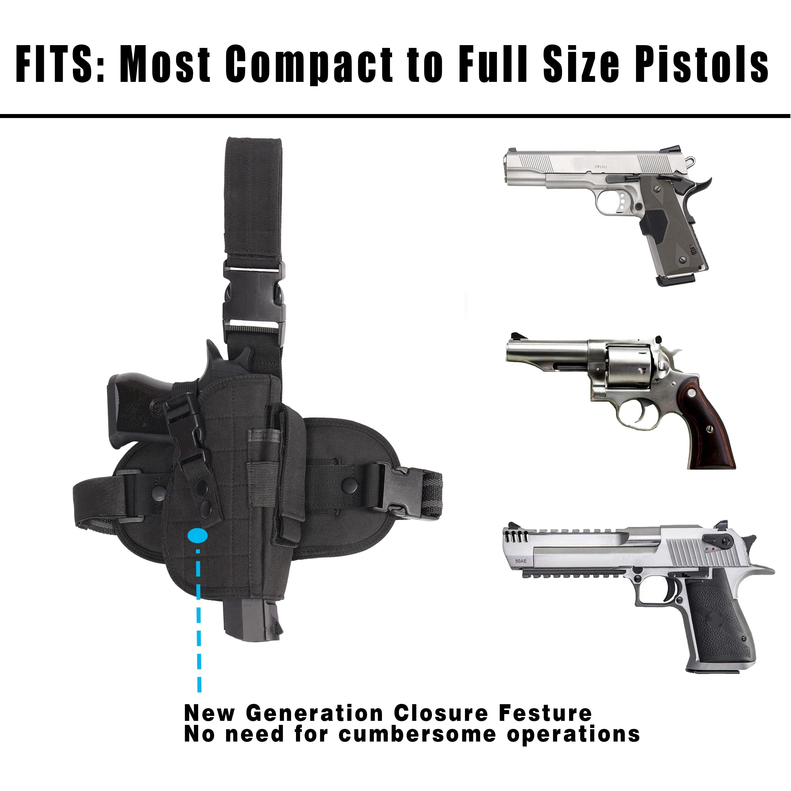 Drop Leg Holster Right Handed - Airsoft Holster with Magazine Pouch Thigh Pistol Gun Holster Tactical Adjustable,Suitable to Hold Full Size Mid Size and Compact Pistols. (Black)