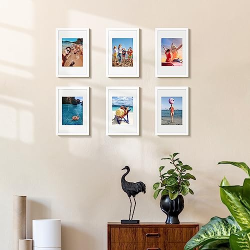 upsimples 8x12 Picture Frame Set of 3, Made of High Definition Glass for 6x8 with Mat or 8x12 Without Mat, Wall Mounting Photo Frames, White
