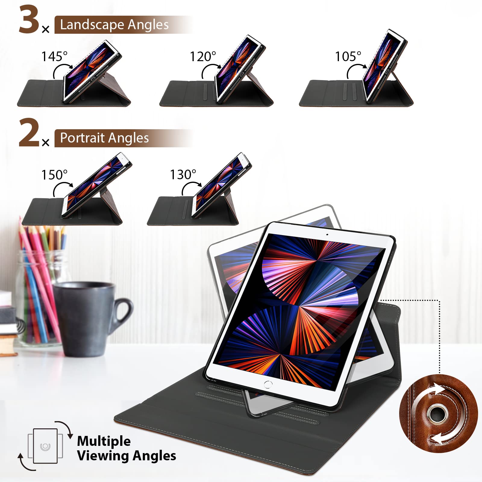 KUAELEN iPad Mini 5/4/3/2/1 Case 7.9 Inch, Premium PU Leather 360 Degree Rotating Protective Cover with Magnetic Closure, Auto Sleep/Wake, (Brown