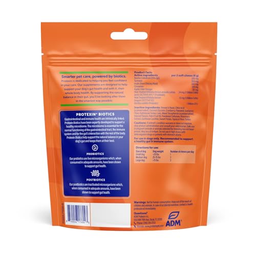 Protexin Daily Care Gut+ Immunity, 60 probiotic and postbiotic Dog Supplement Chews โ Turkey and Cranberry Flavored