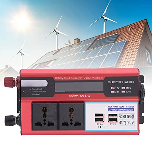 Jeanoko 3000W Solar Inverter, No Noise Power Battery Converter No Pollution Digital Display Solar Inverter 4 USB Ports for Power Office for Driver
