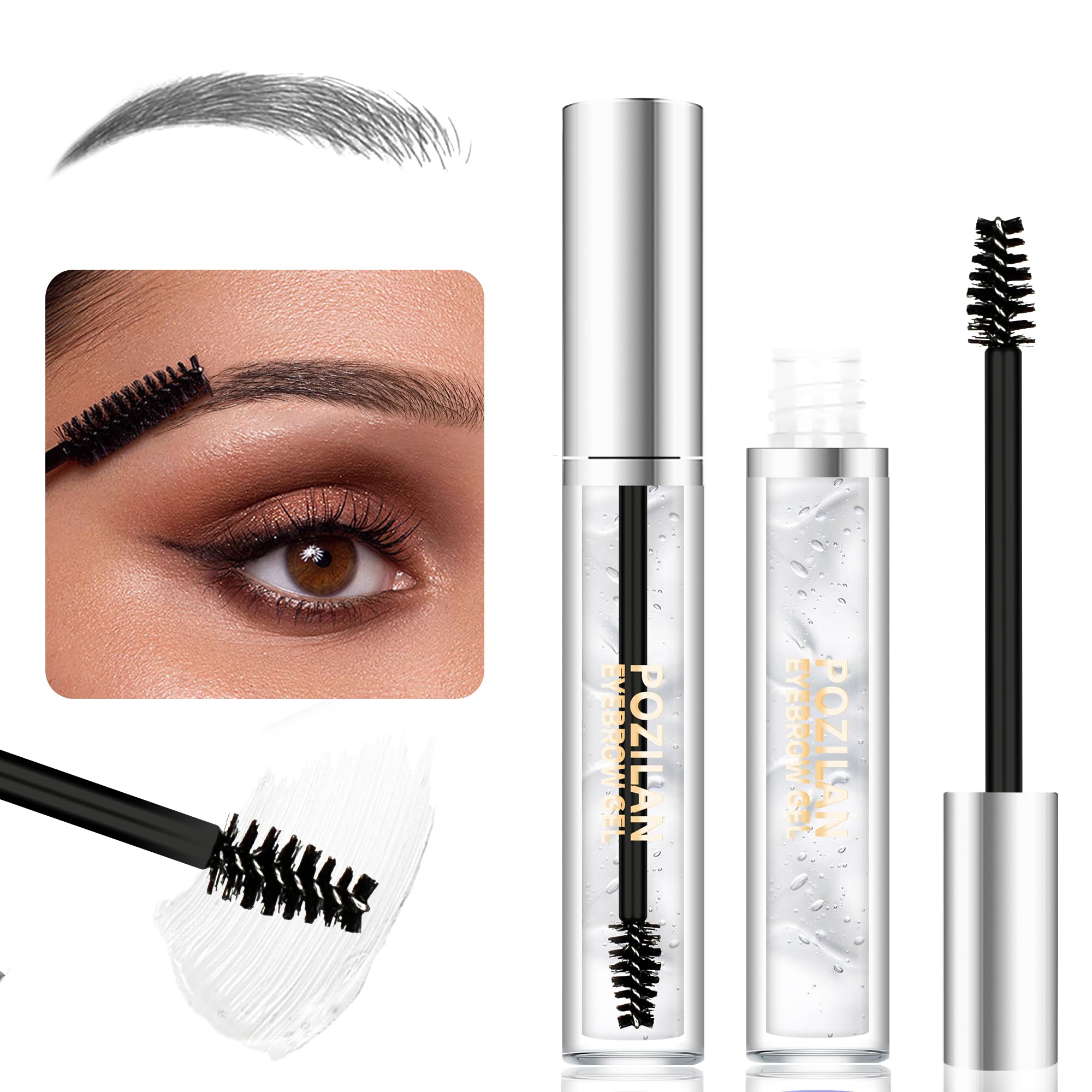Eyebrow Gel with Brush, 2 Pack Clear Brow Gel Eye Brow Gel, Waterproof & Long-Lasting, Easy-To-Use Eyebrow Mascara Brow Mascara Eyebrow Shaping Makeup for Natural-Looking Finish, 0.211 Fl Oz, Clear